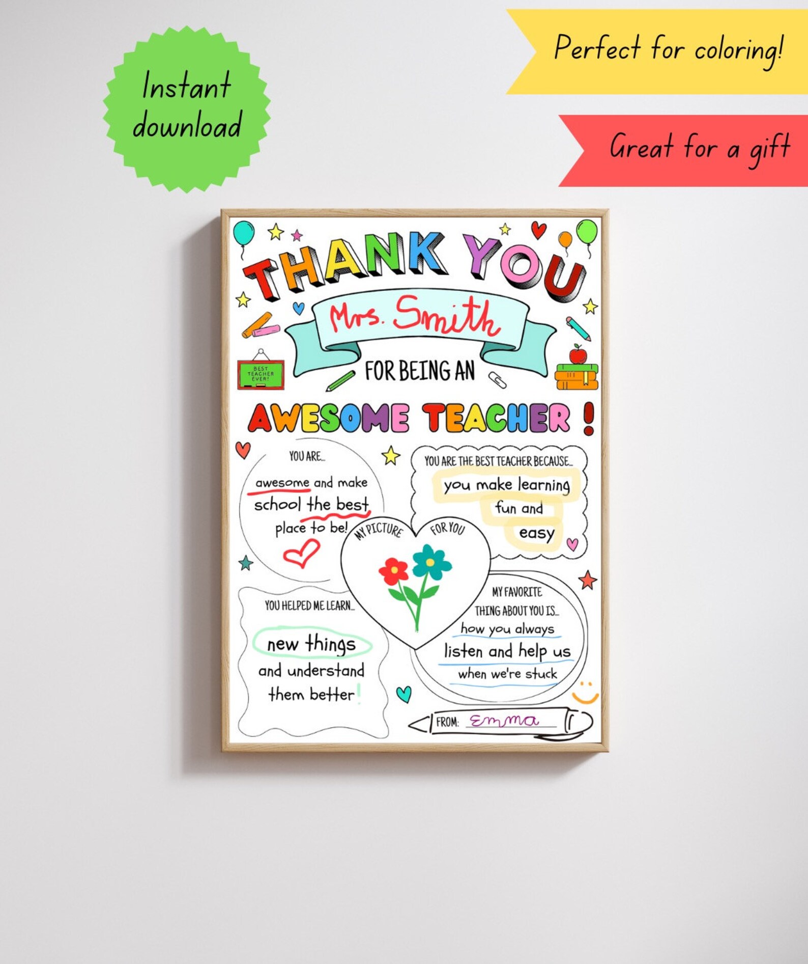 Teacher Appreciation Printable Teacher Appreciation Week Gift Thank You ...