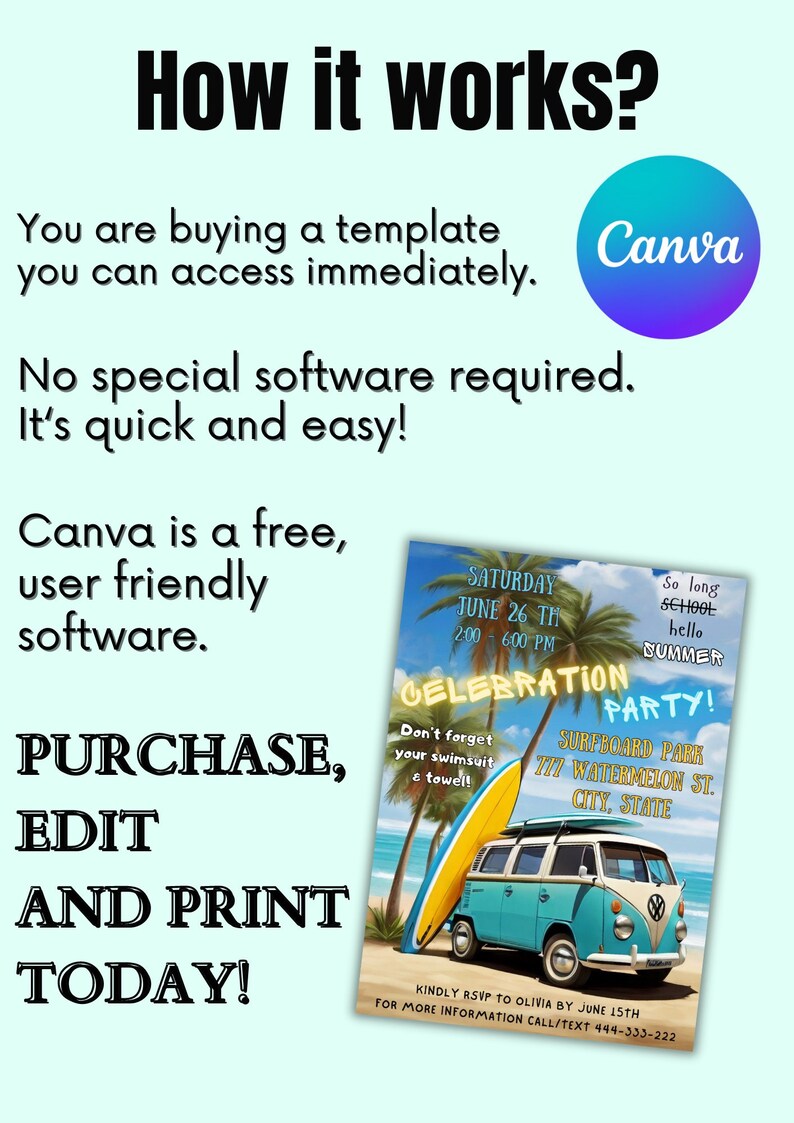 Editable Invitation End of School Party Invitation, Hello Summer ...