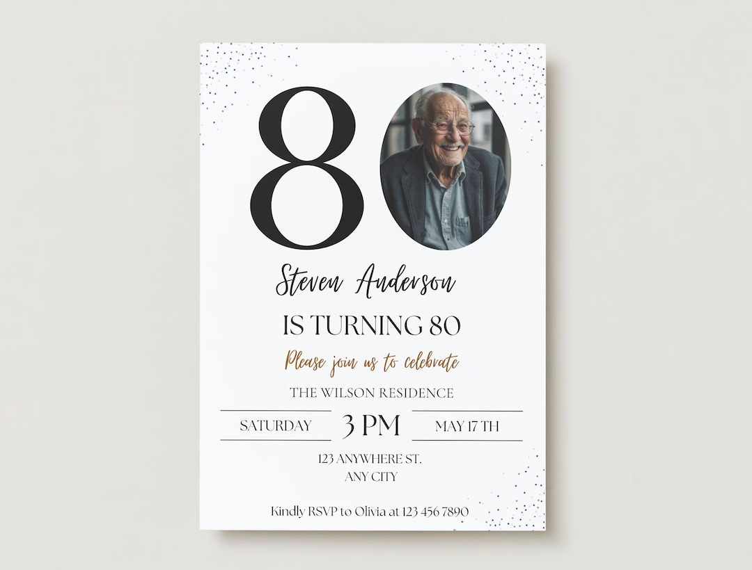 80th Birthday Invitation, 80th Invite Template, Digital 80th Birthday ...