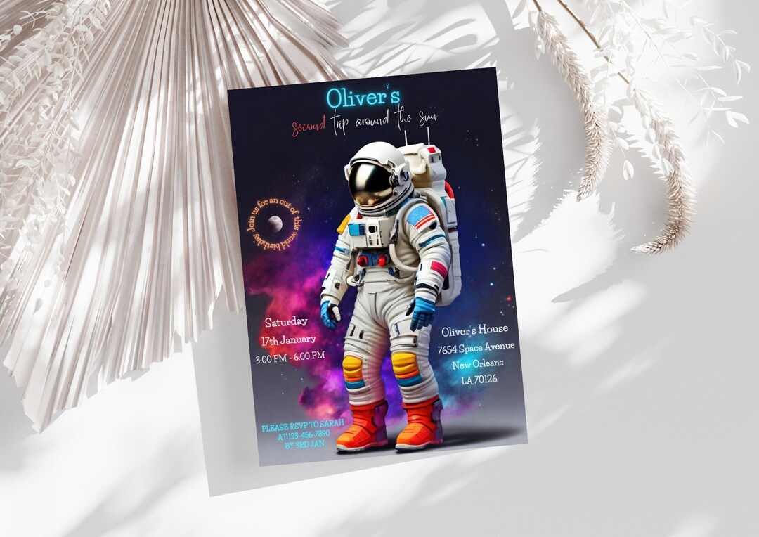 Outer Space Birthday Invitation Template, Planets Galaxy Boy Astronaut ...