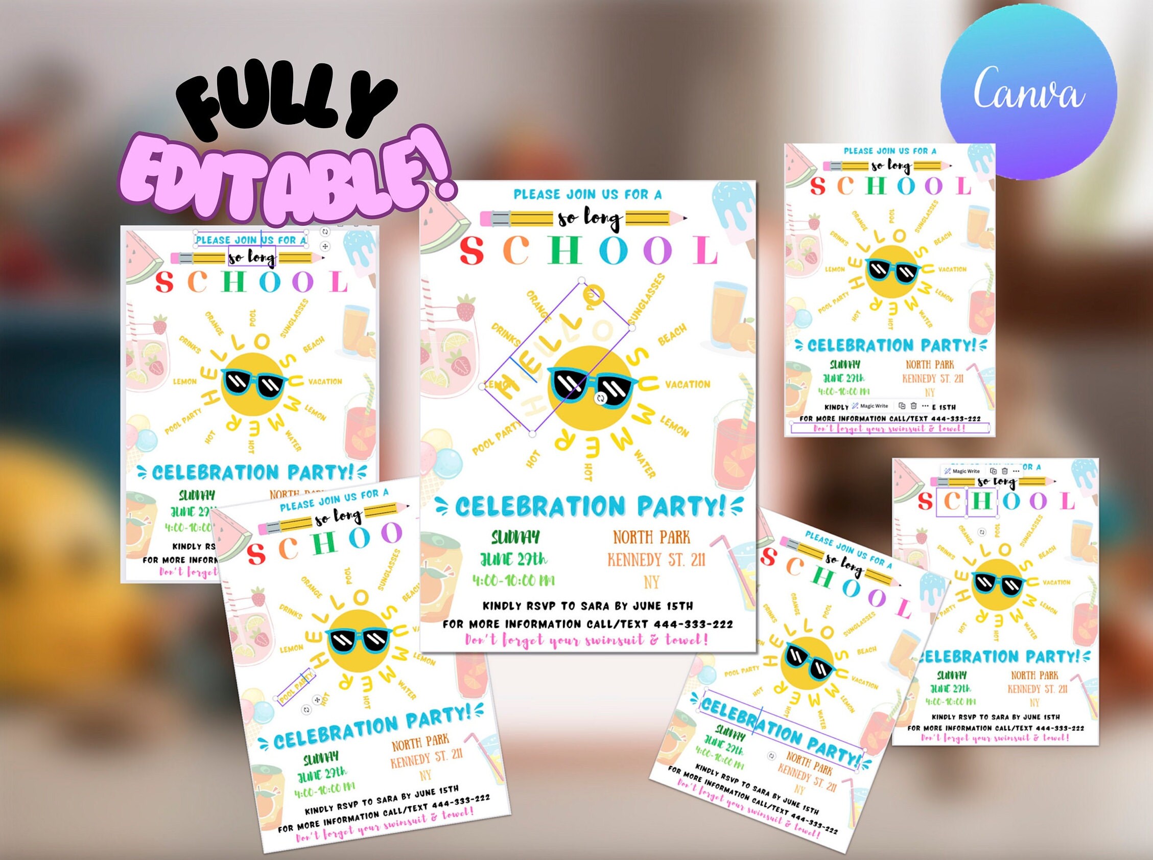 Editable Invitation End of School Party Invitation, Hello Summer ...