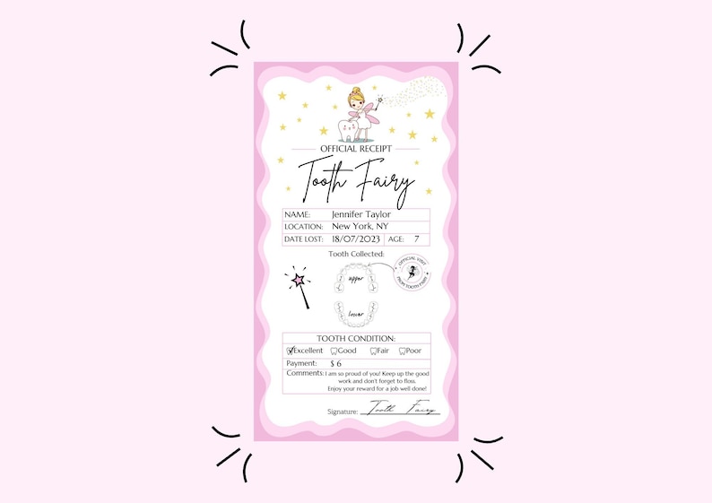Editable Tooth Fairy Receipt Printable Certificate | First Tooth Lost ...