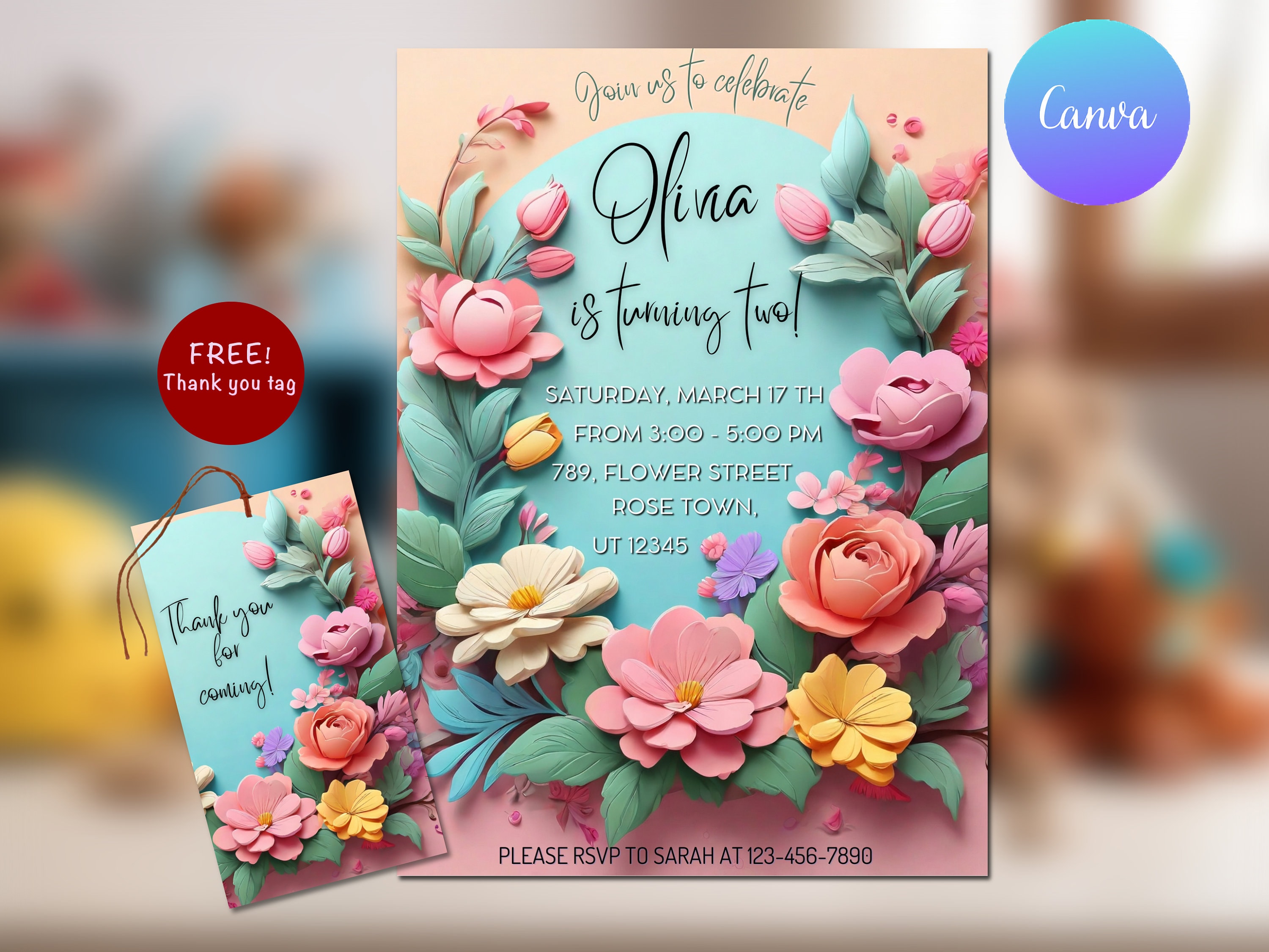 Flowers Birthday Invitation Template, Watercolor Editable Floral ...