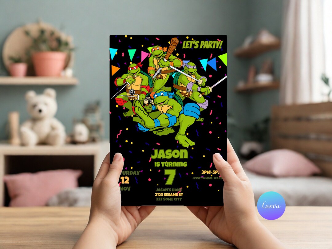 Editable Turtle Birthday Invitation Printable Ninja Invite, Turtle ...
