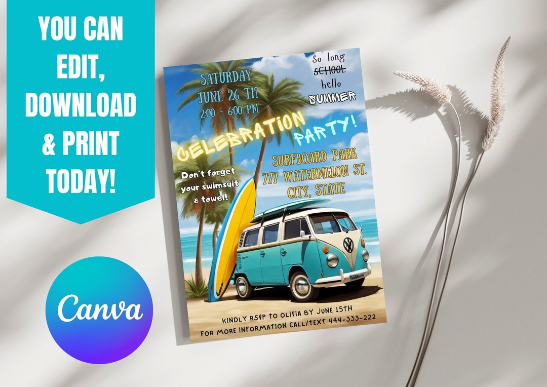 Editable Invitation End of School Party Invitation, Hello Summer ...