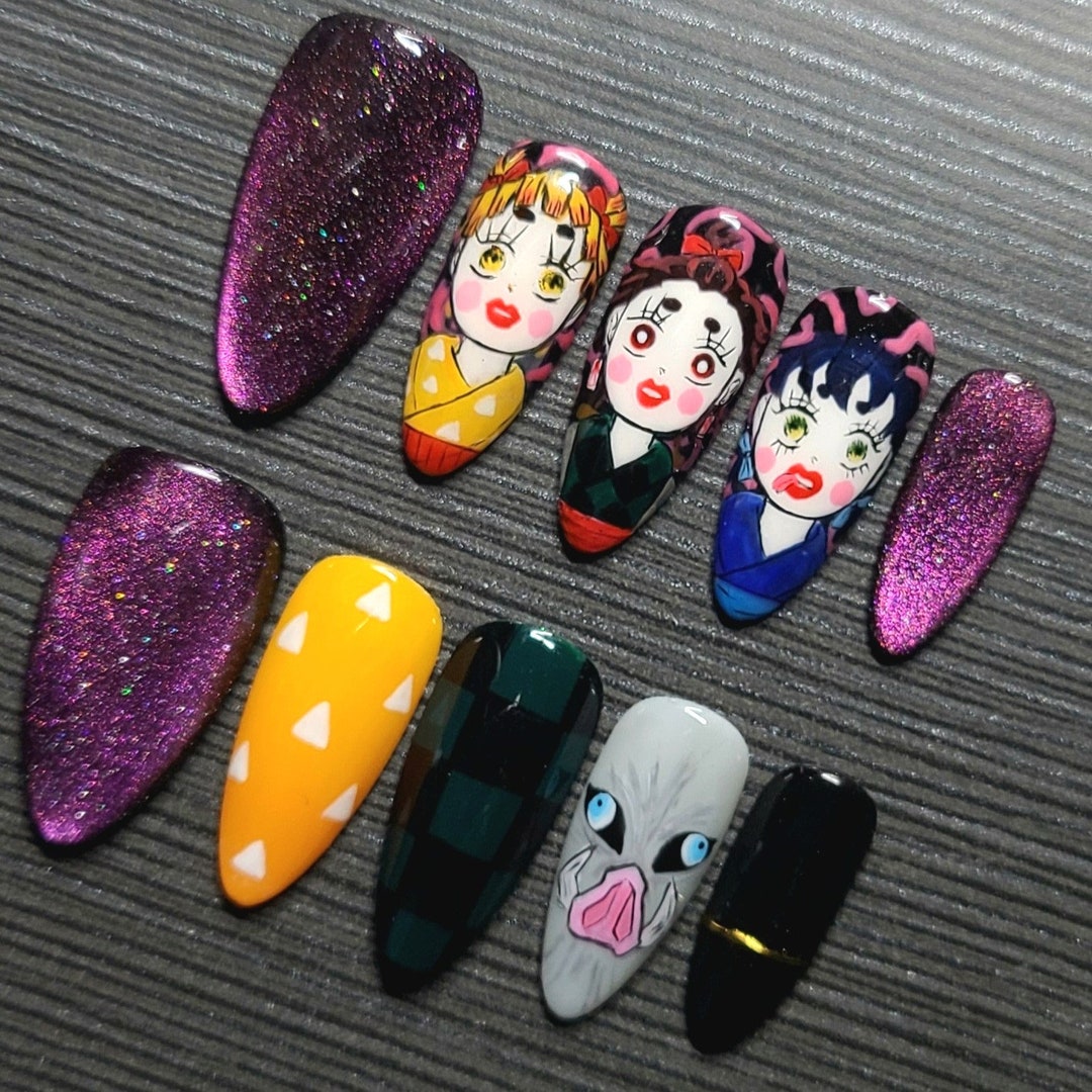 Demon Slayer Nails Press on Nails Red Light District Anime Nails Demon ...