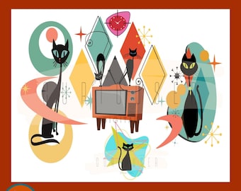 Atomic Cat SVG, Atomic Cat PNG, Digital Download, Mid Century Modern ...