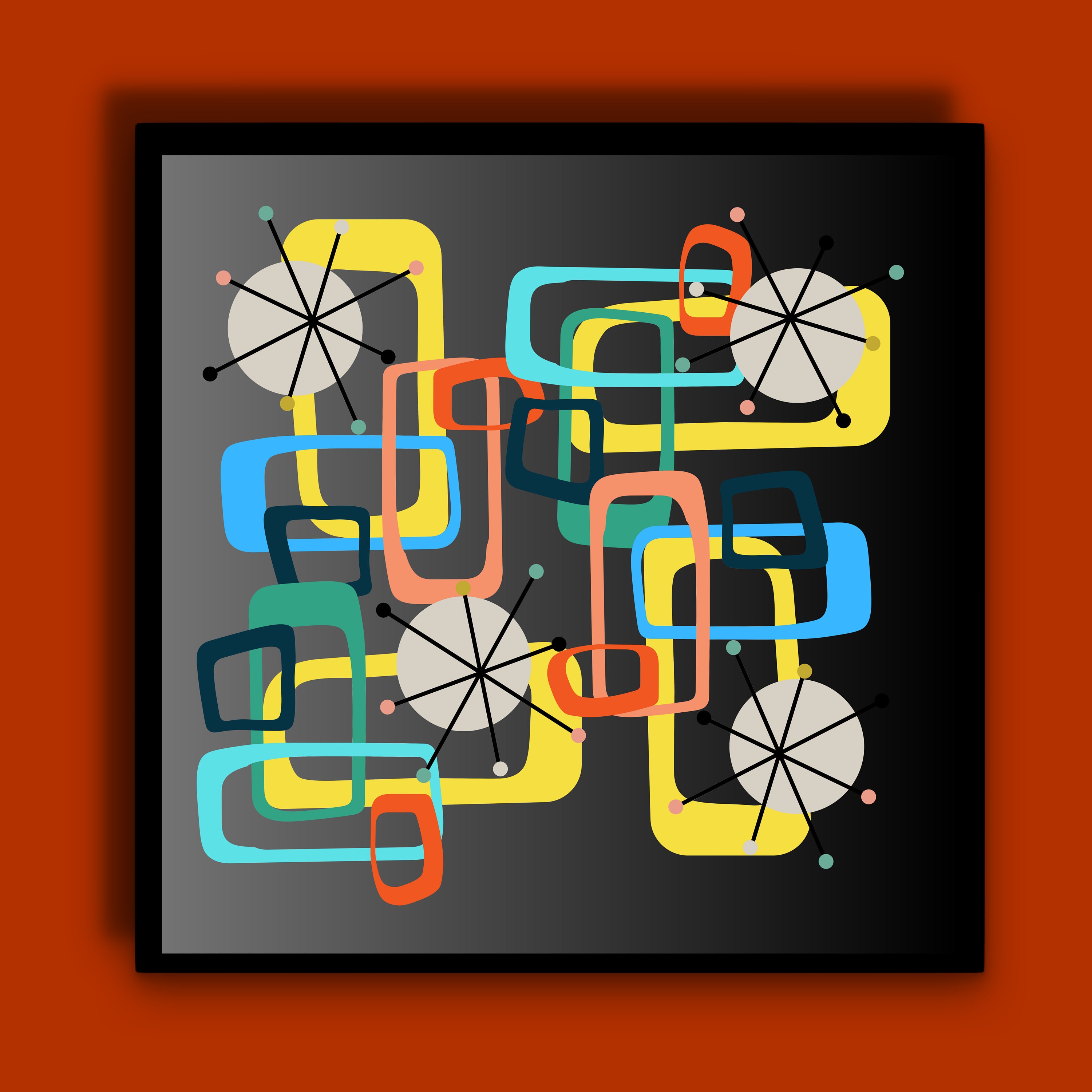 Retro 1950s Geometric Wall Art Print Digital Download Mid - Etsy