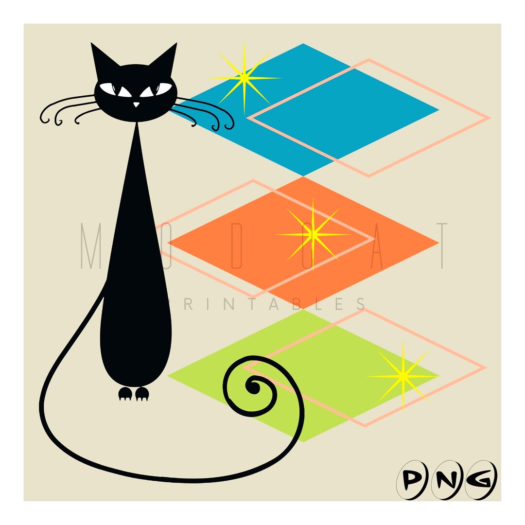 Atomic Age Cat PNG: Mid-century Retro Poster, Digital Download for Cat ...