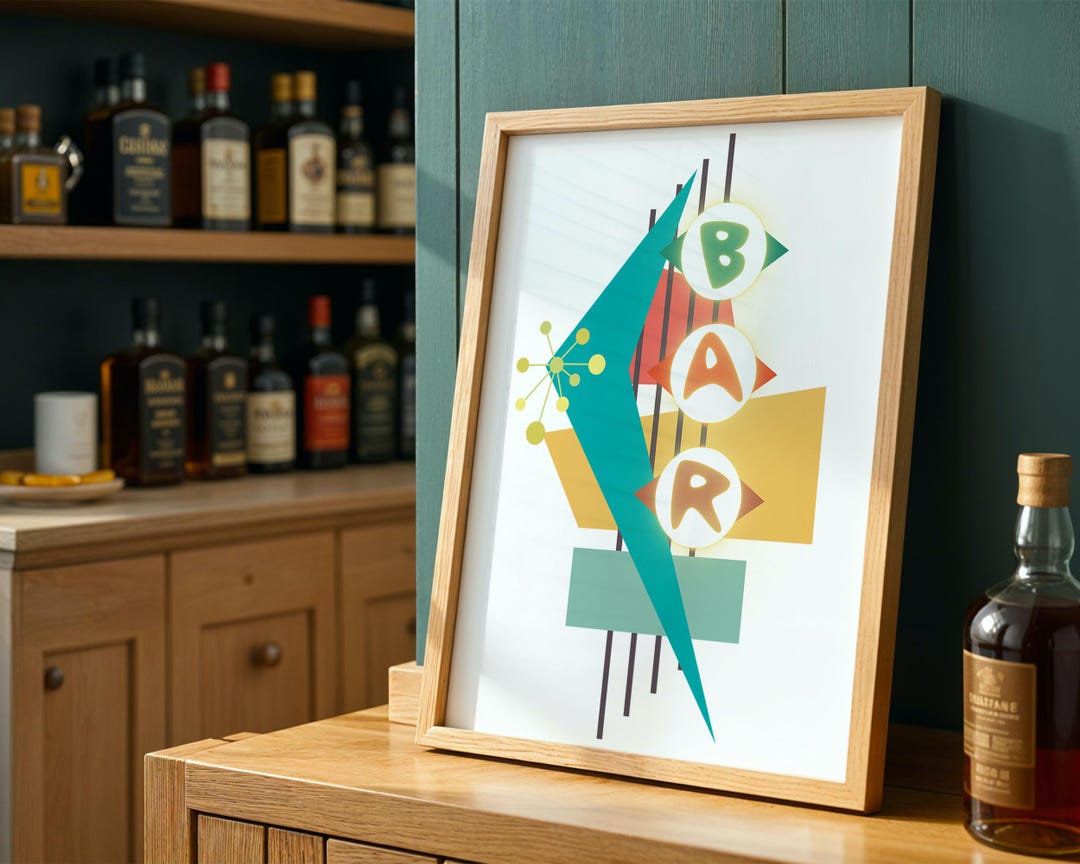 Retro Bar Sign, Mid Century Wall Art Print, Digital Download Atomic Age ...