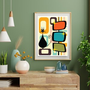 Retro Atomic Cat Poster Mid Century Modern Wall Art Decor, Vintage ...