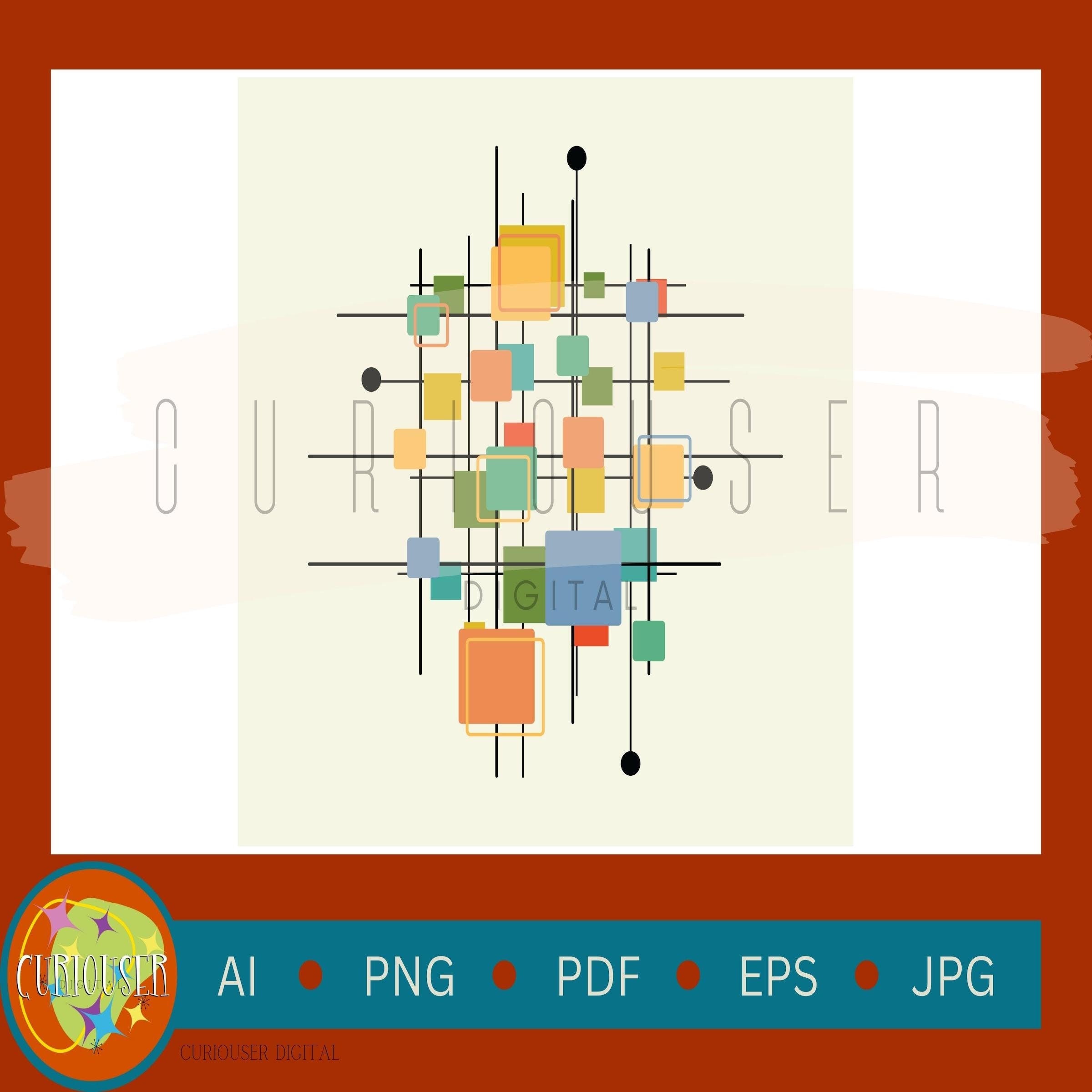 Mid Century Modern Squares Printable Png Design Digital Download, 1950s ...