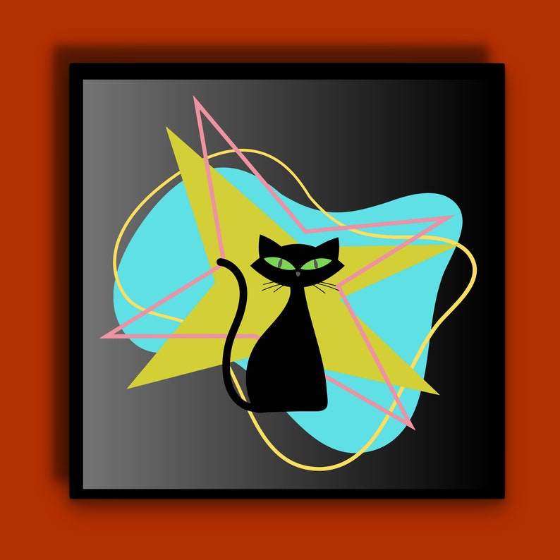 Printable Atomic Cat SVG Sticker Designs Digital Download Mid - Etsy