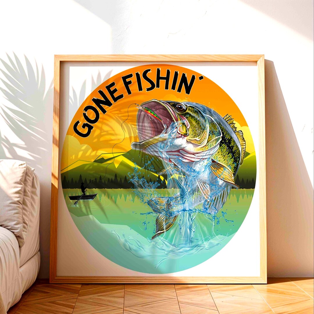Printable Gone Fishin PNG Art – Fishing Clip Art for Sublimation ...