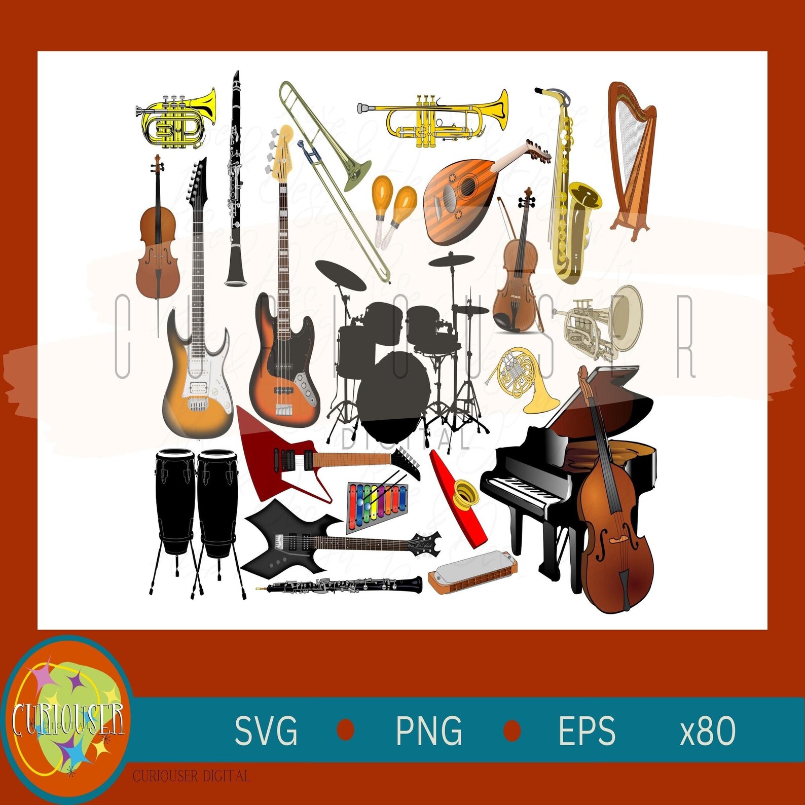 Musical Instruments Images Bundle, Printable Sublimation PNG Digital ...