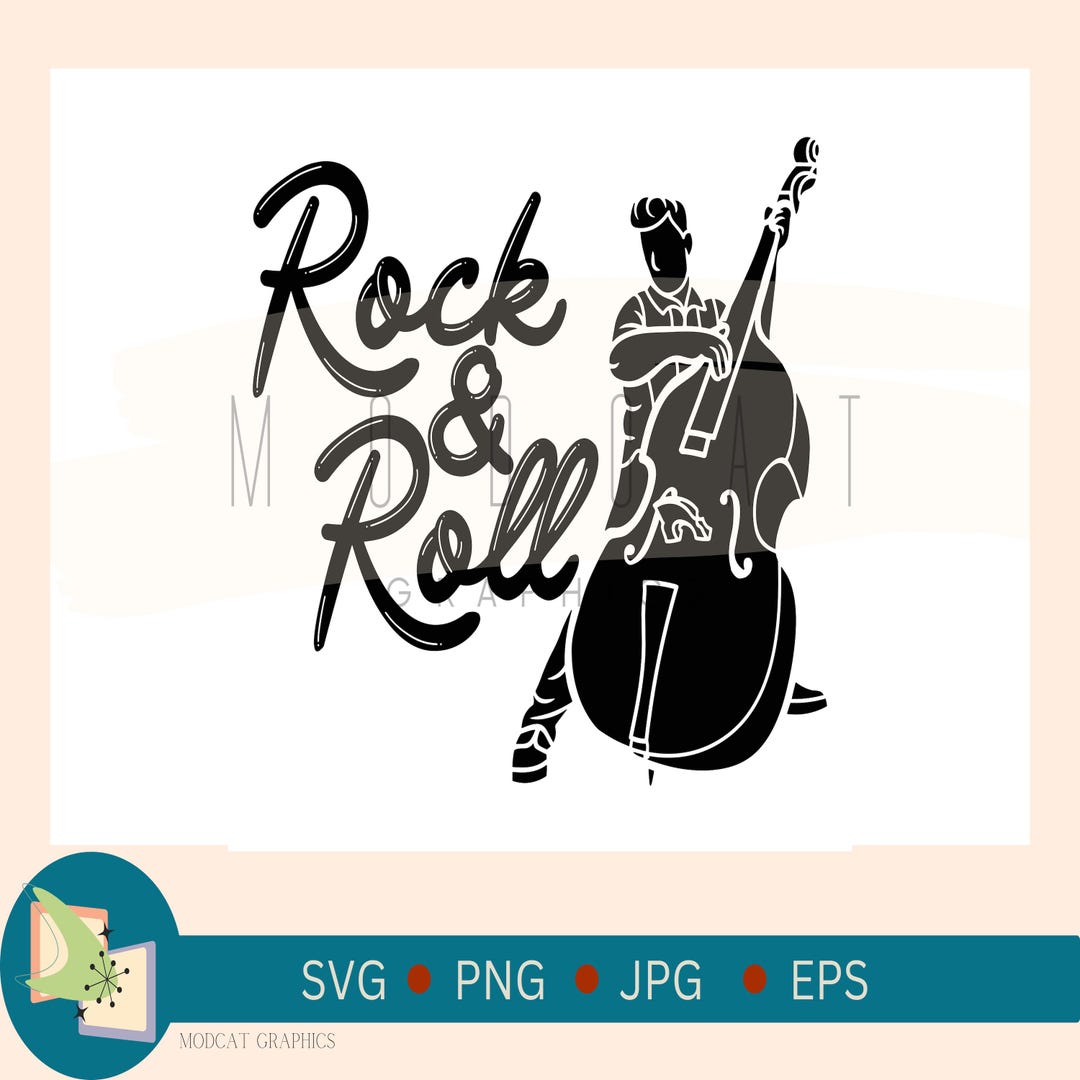 Rock and Roll SVG File Retro Double Bass Player Graphic for Crafting ...