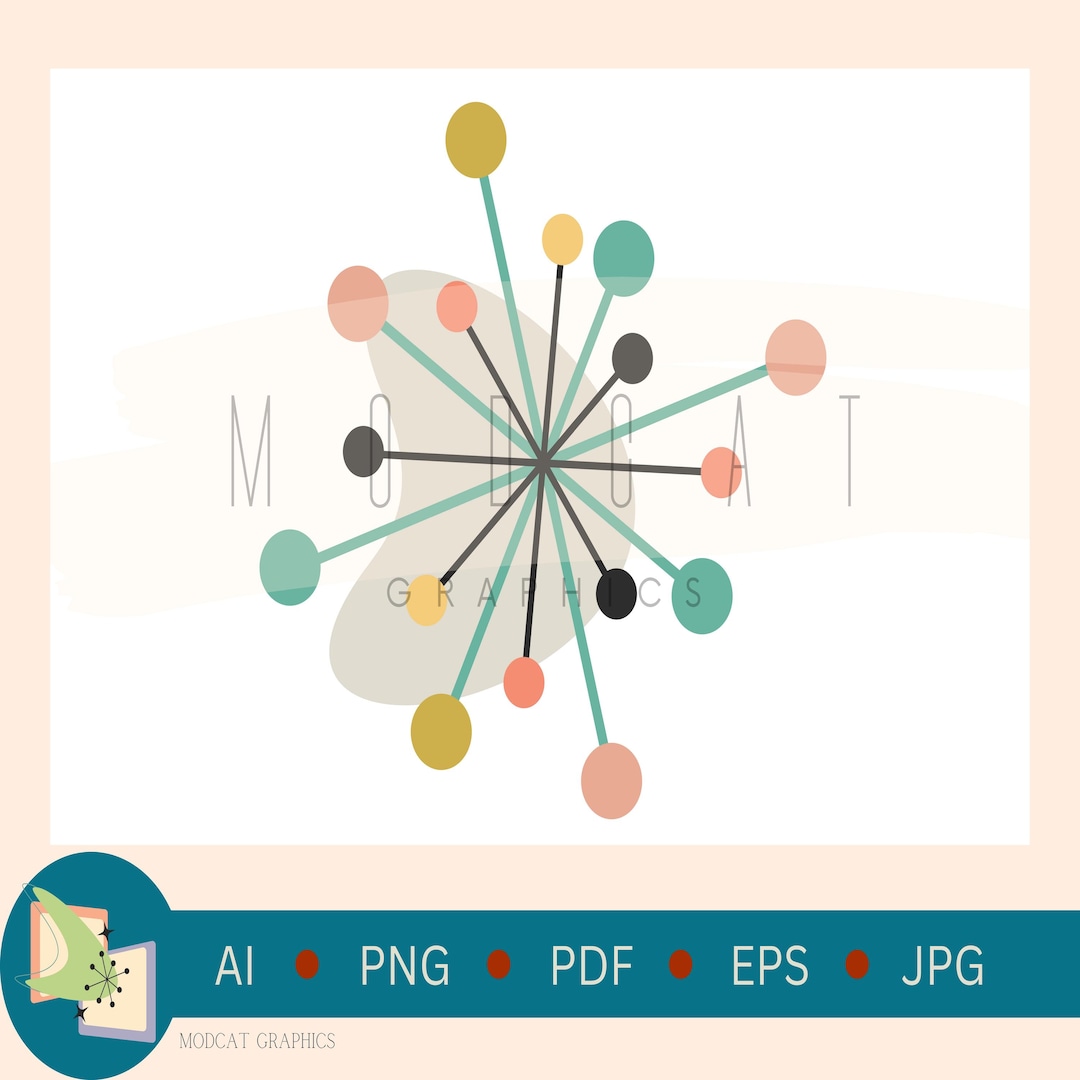 Atomic Age Starburst Art Design Digital Download, Retro PNG Crafting ...