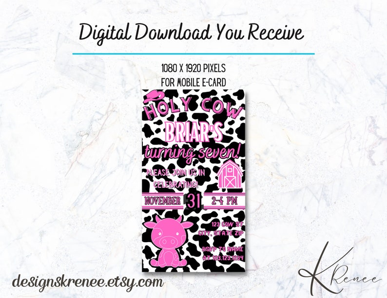 Holy Cow Birthday Invitation, Cow Print & Pink Birthday Invitation, Cow ...