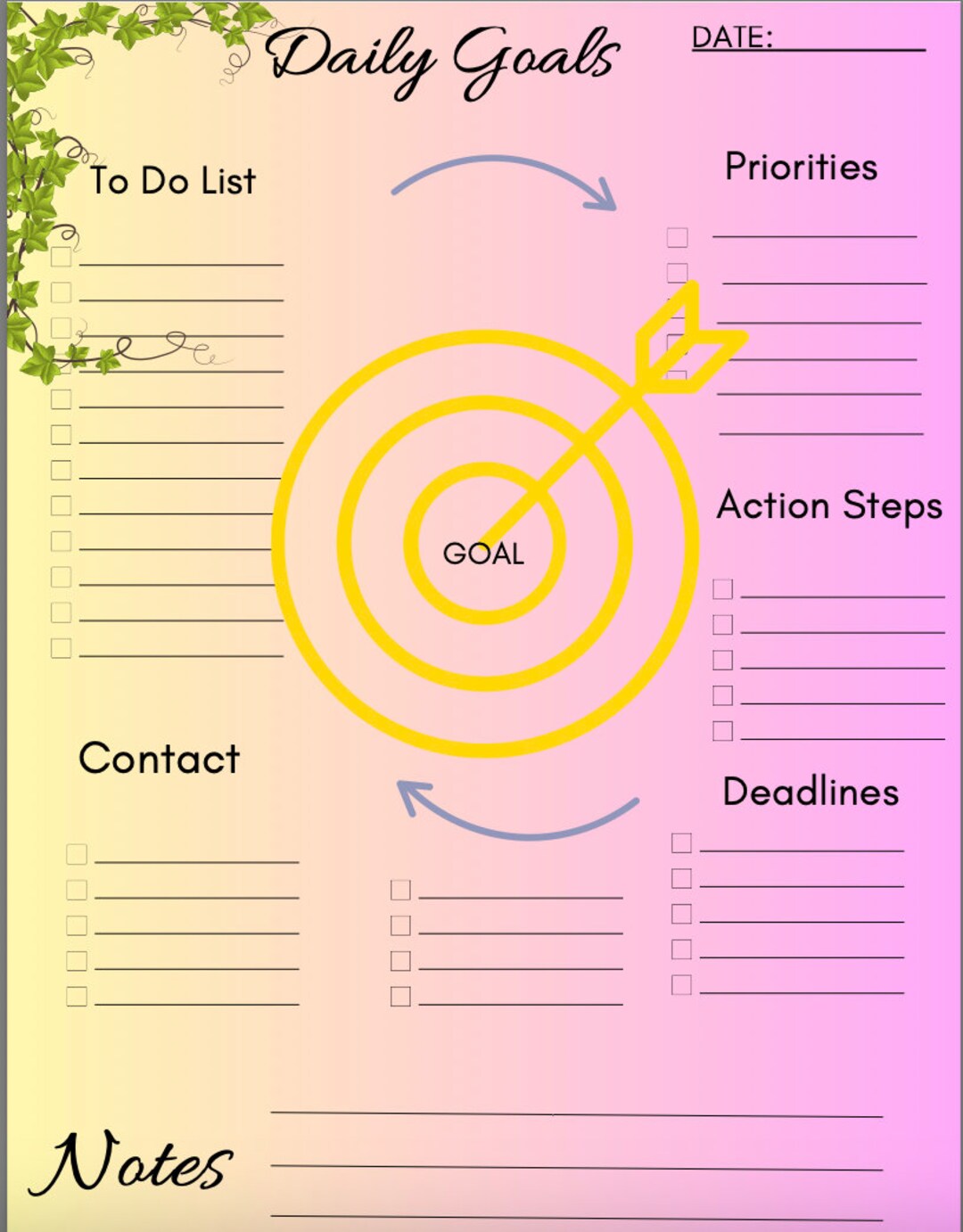 Colorful Daily Goal Planner Printable - Etsy