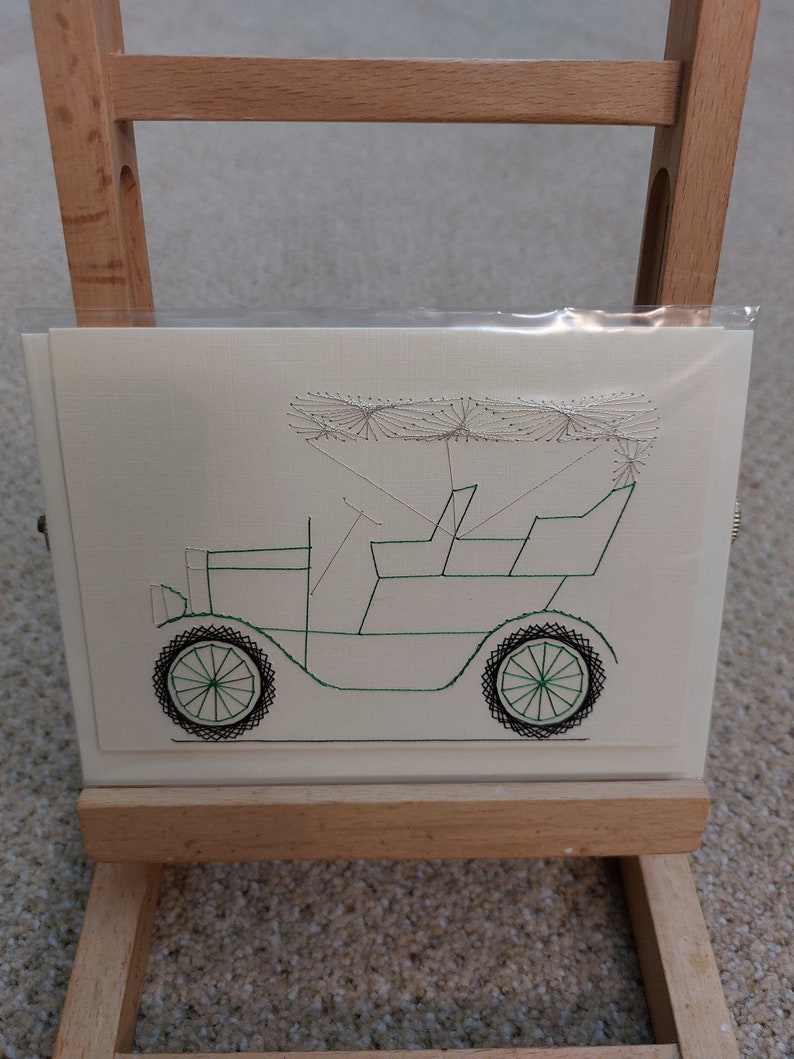 Vintage Car Greetings Card, Handmade Embroidered Card, Handsewn, Hand ...