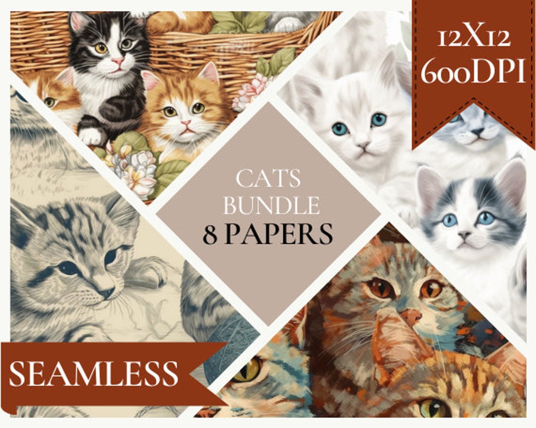Cat Digital Paper, Seamless Pattern, Kitty Digital Pattern, Cat ...