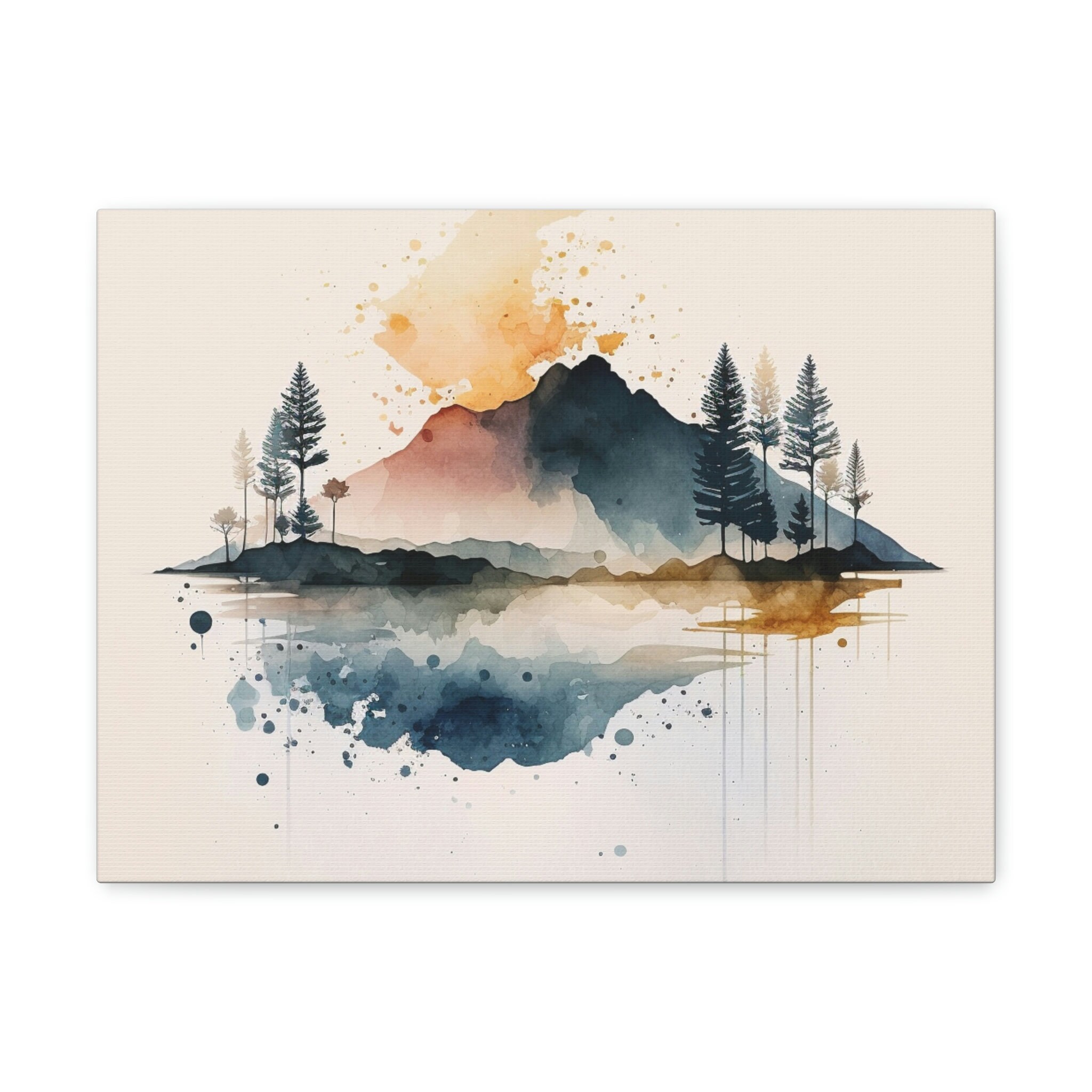Volcano Reflection Watercolor Art Print Trees, Orange and Red Tones ...
