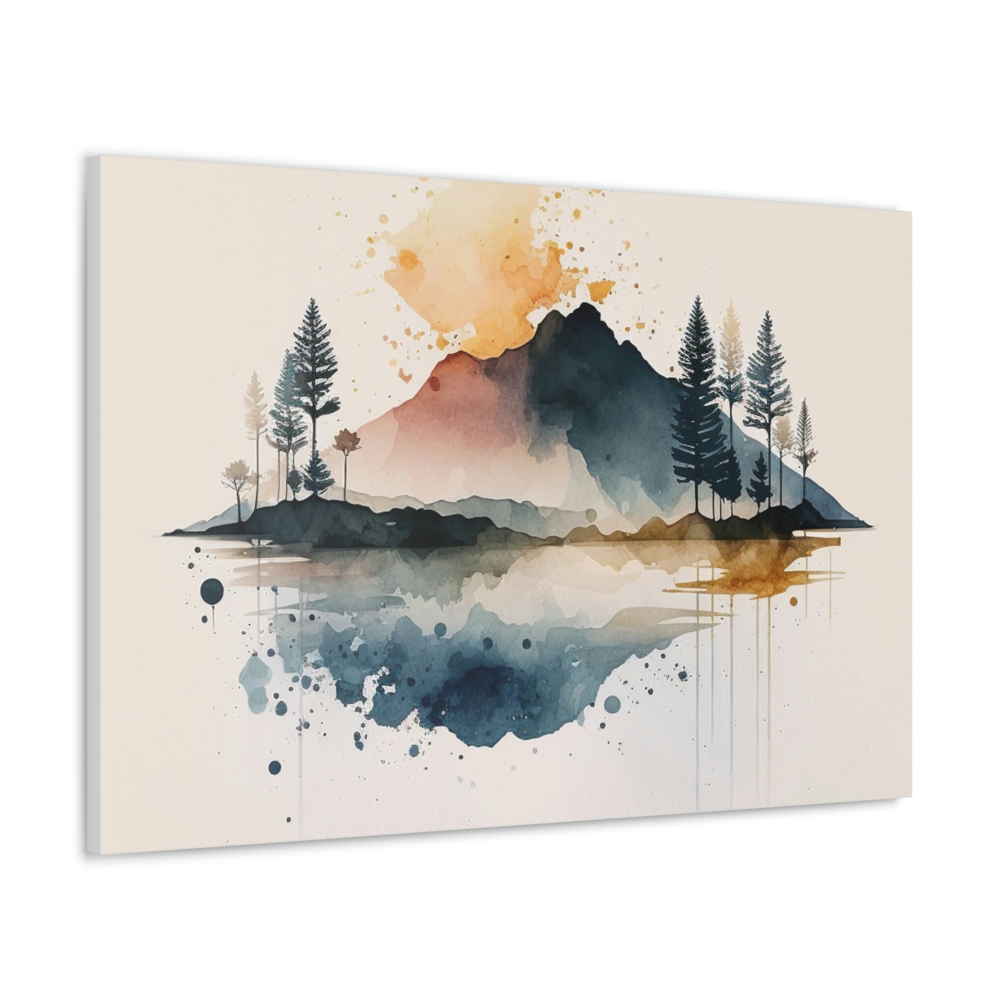 Volcano Reflection Watercolor Art Print Trees, Orange and Red Tones ...