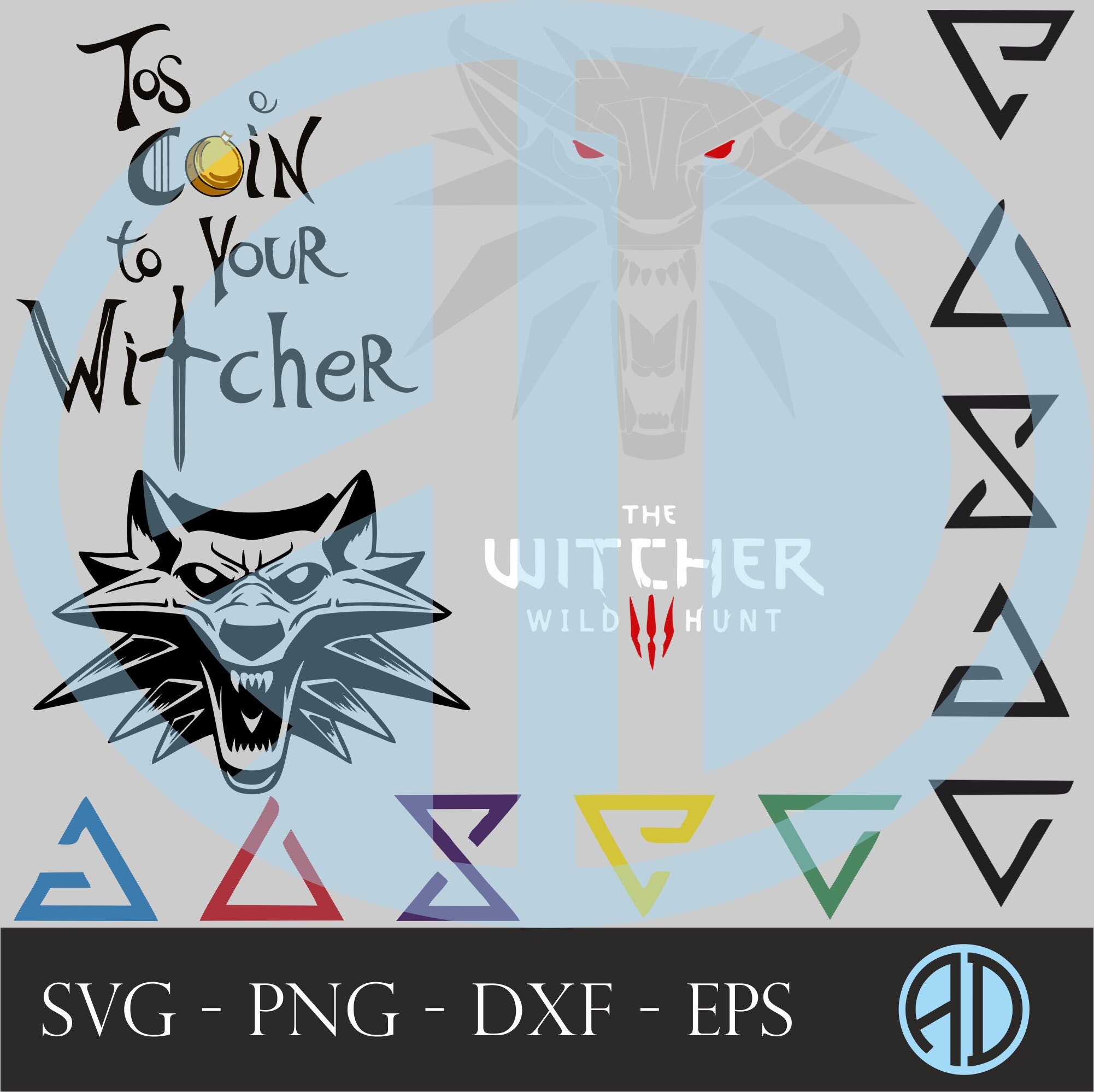 The Witcher SVG Bundle , Witcher Logo , Medallion Symbols , Instant ...