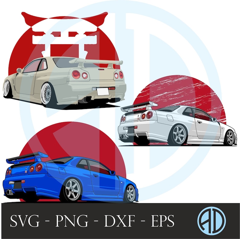Skyline R34 GTR Jdm Car, Japan Car Svg /Png /Eps /Dxf Descarga ...