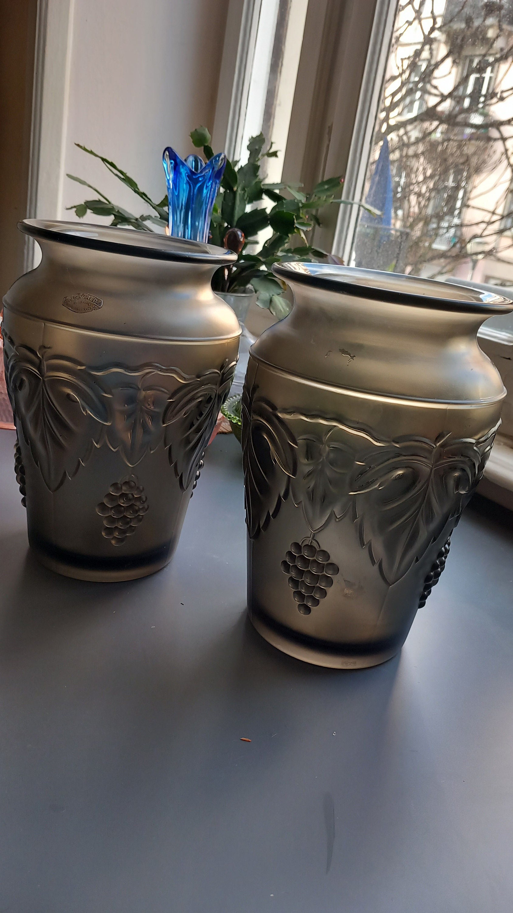 Set of Two Josef Inwald Vases BAROLAC in Pressed Satin Glass Produced ...