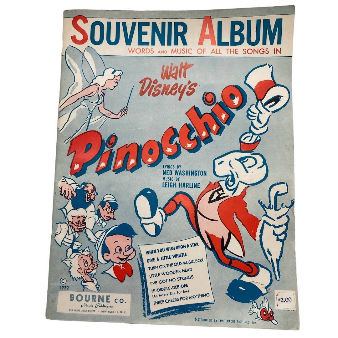 Disney Pinocchio Souvenir Album Words & Music Illustrated - Etsy