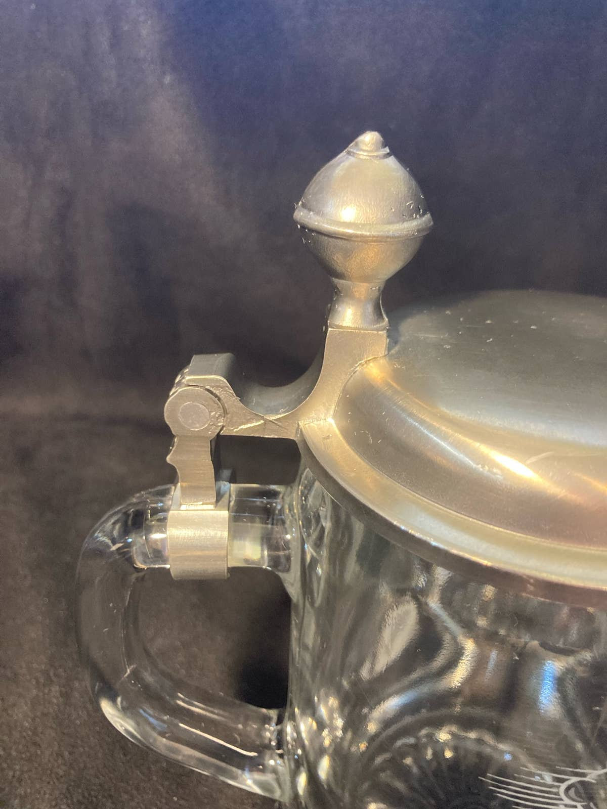 ALWE Glass Beer Stein Pewter Lid Etched Bi-plane Germany VTG - Etsy