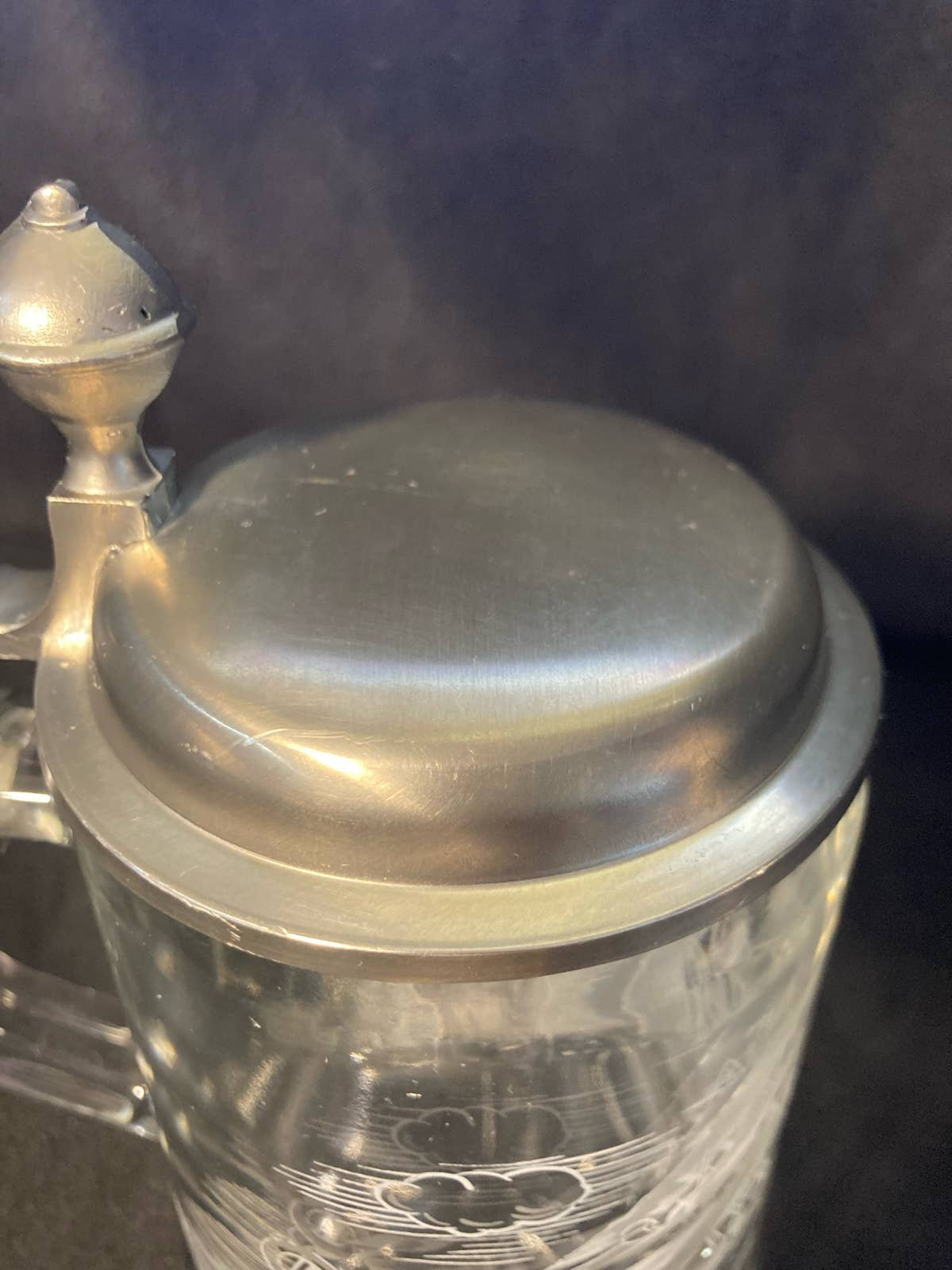 ALWE Glass Beer Stein Pewter Lid Etched Bi-plane Germany VTG - Etsy