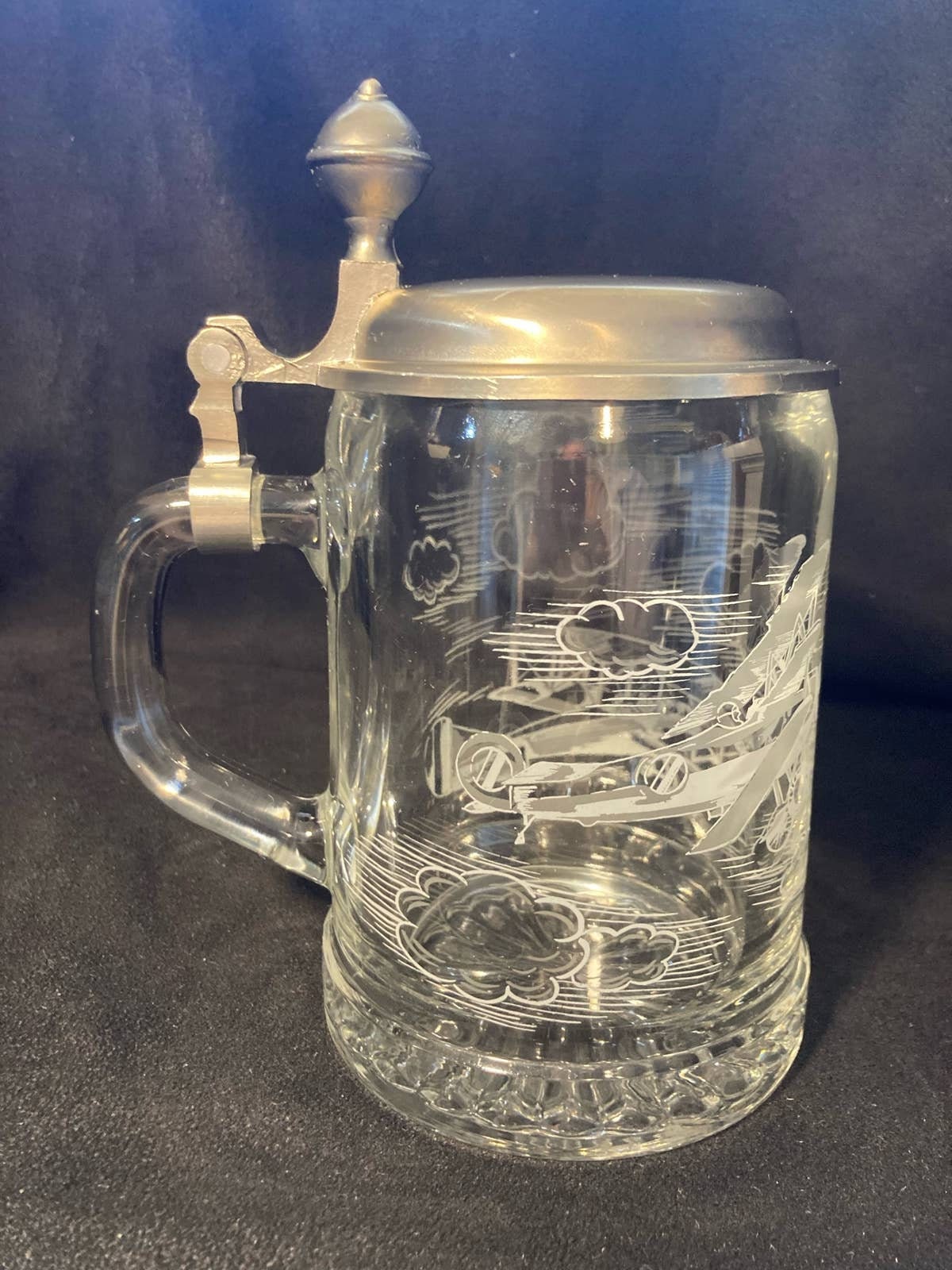 ALWE Glass Beer Stein Pewter Lid Etched Bi-plane Germany VTG - Etsy ALWE Glass Beer Stein Pewter Lid Etched Bi-plane Germany VTG - Etsy