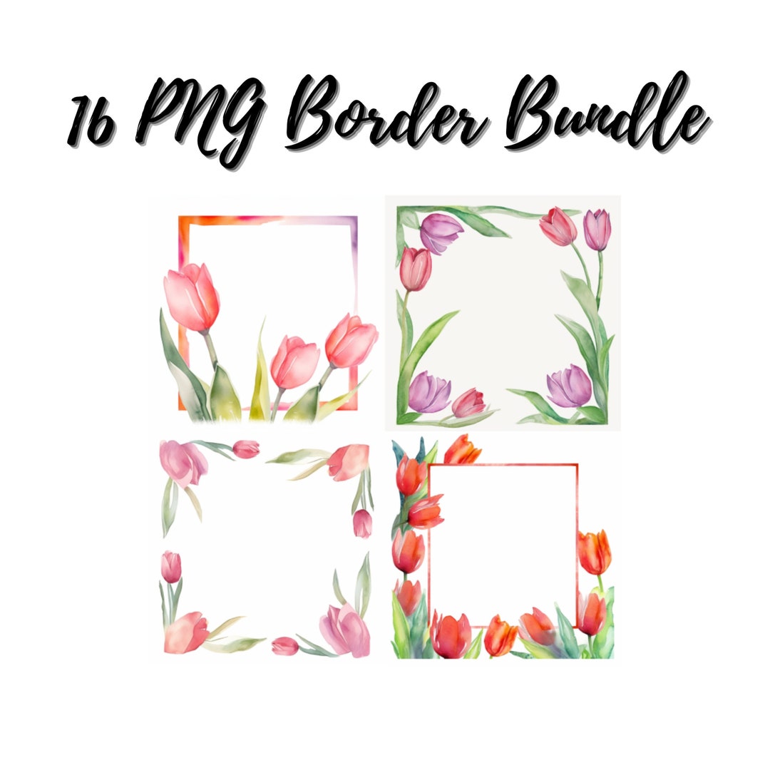 16 Watercolor Spring Tulip Frames Borders PNG Clipart, Tulip Clipart ...