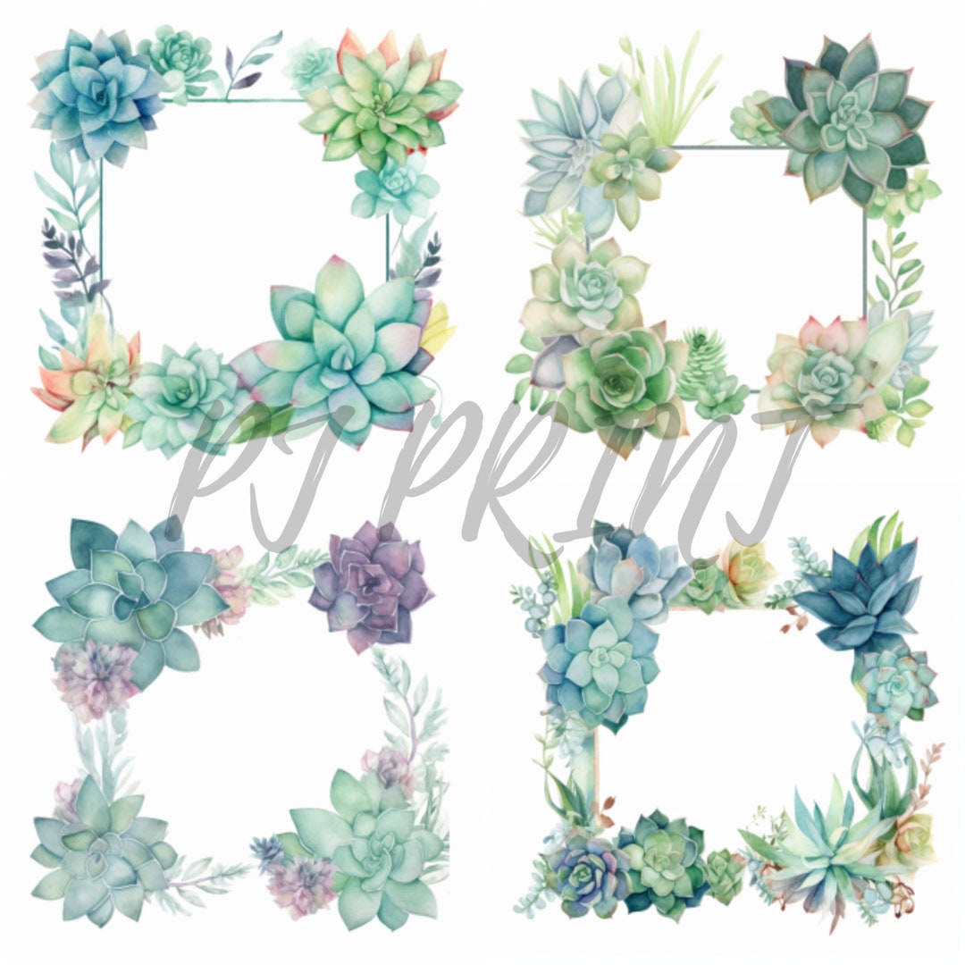 16 Watercolor Spring Succulent Frame Bundle, PNG Frames, Border PNG ...
