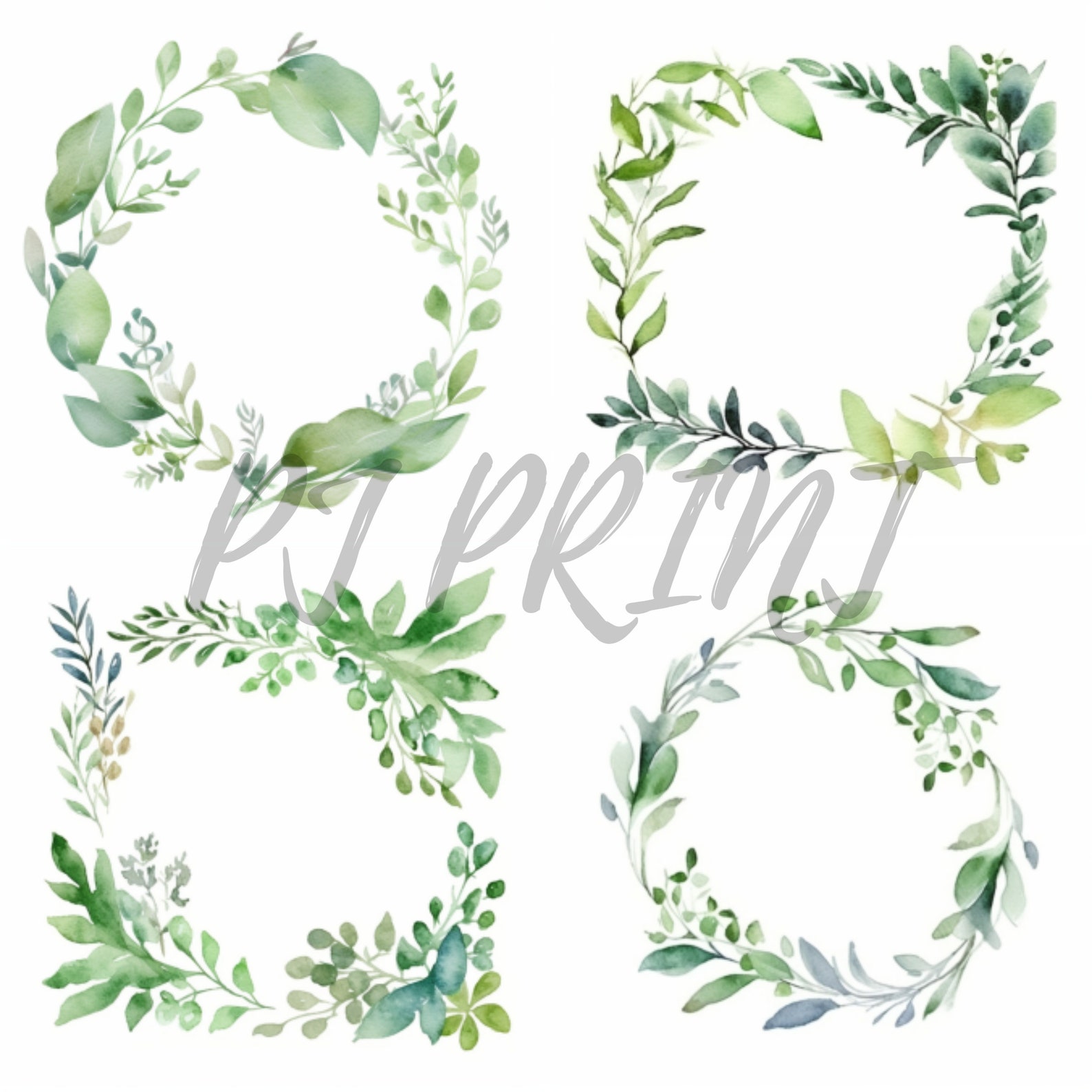16 Watercolor Greenery Frames Borders PNG Clipart, Greenery Clipart ...