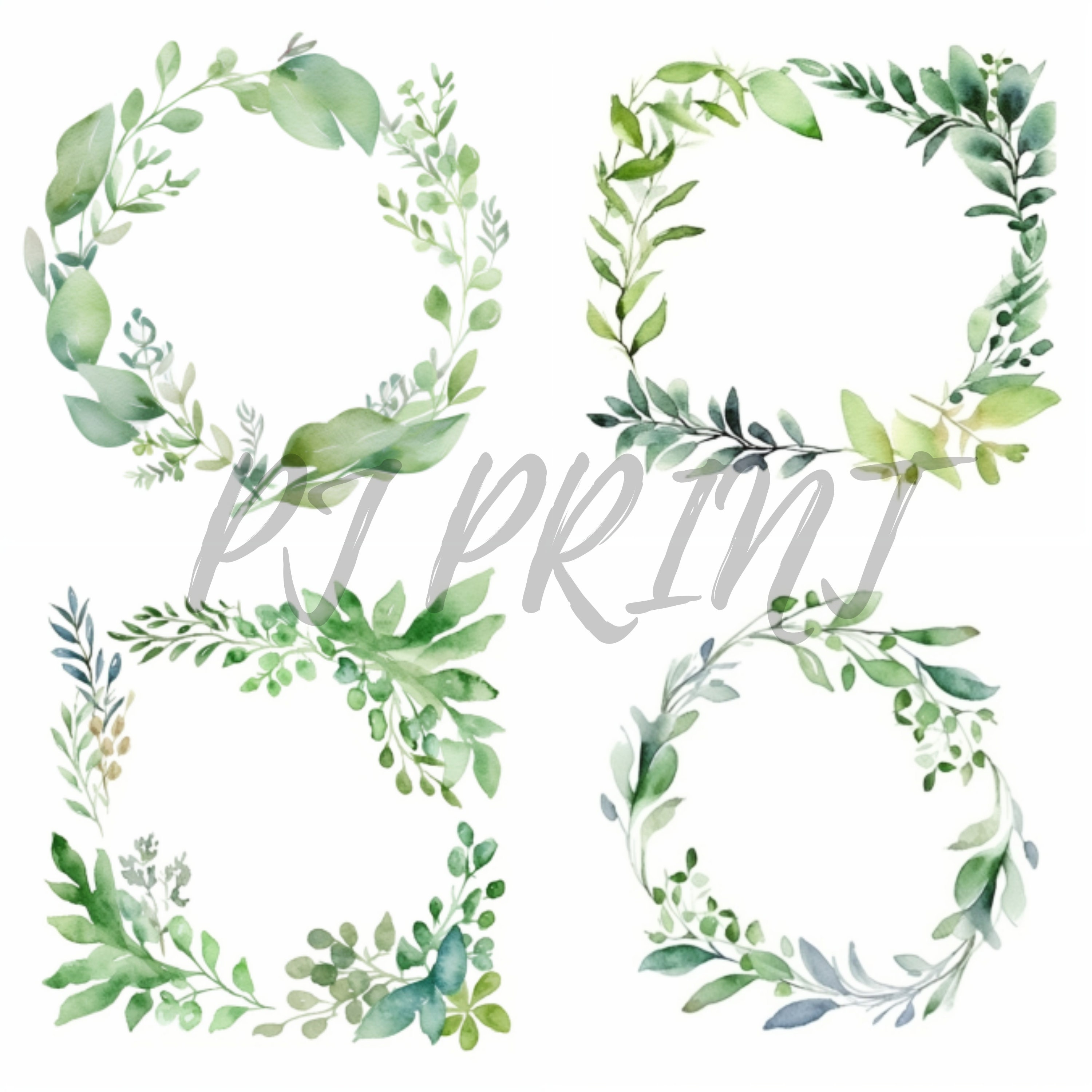 16 Watercolor Greenery Frames Borders PNG Clipart, Greenery Clipart ...