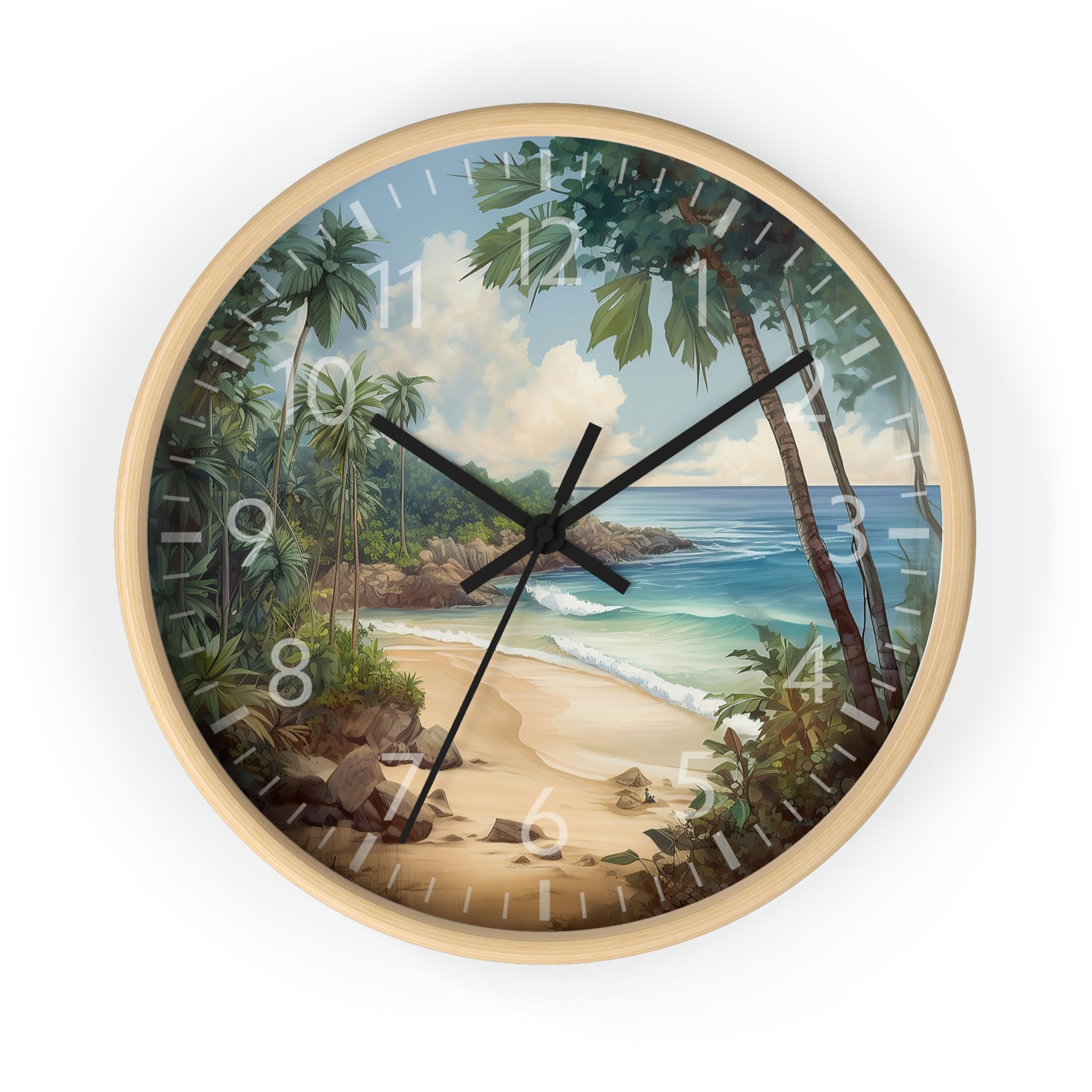Tropical Beach Scene Wall Clock Nautical Decor Ocean Island Time 10 ...