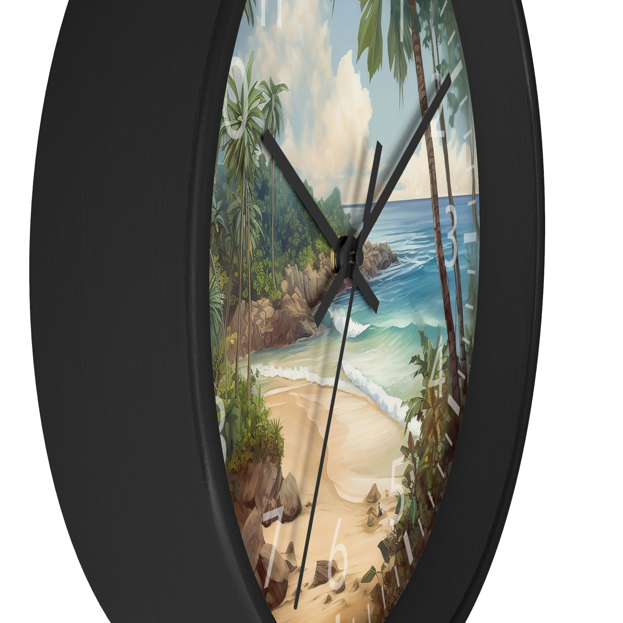Tropical Beach Scene Wall Clock Nautical Decor Ocean Island Time 10 ...