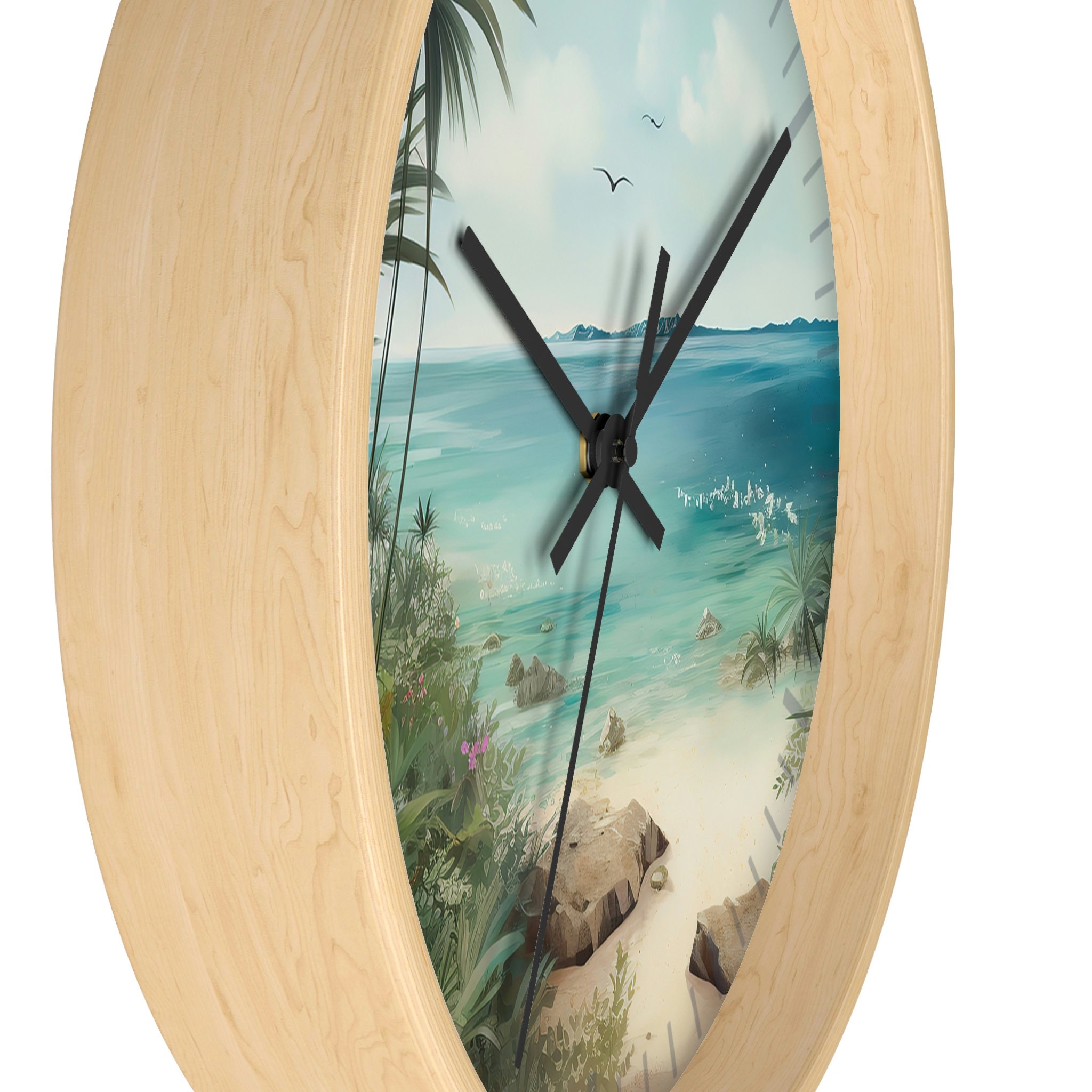Tropical Beach Scene Wall Clock Nautical Decor Ocean Island Time 10 ...
