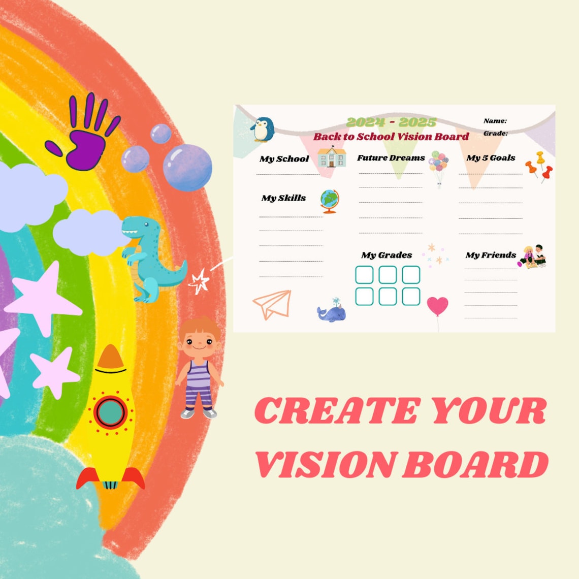 Kids Vision Board Kit: Back to School Vision Board Printables ...