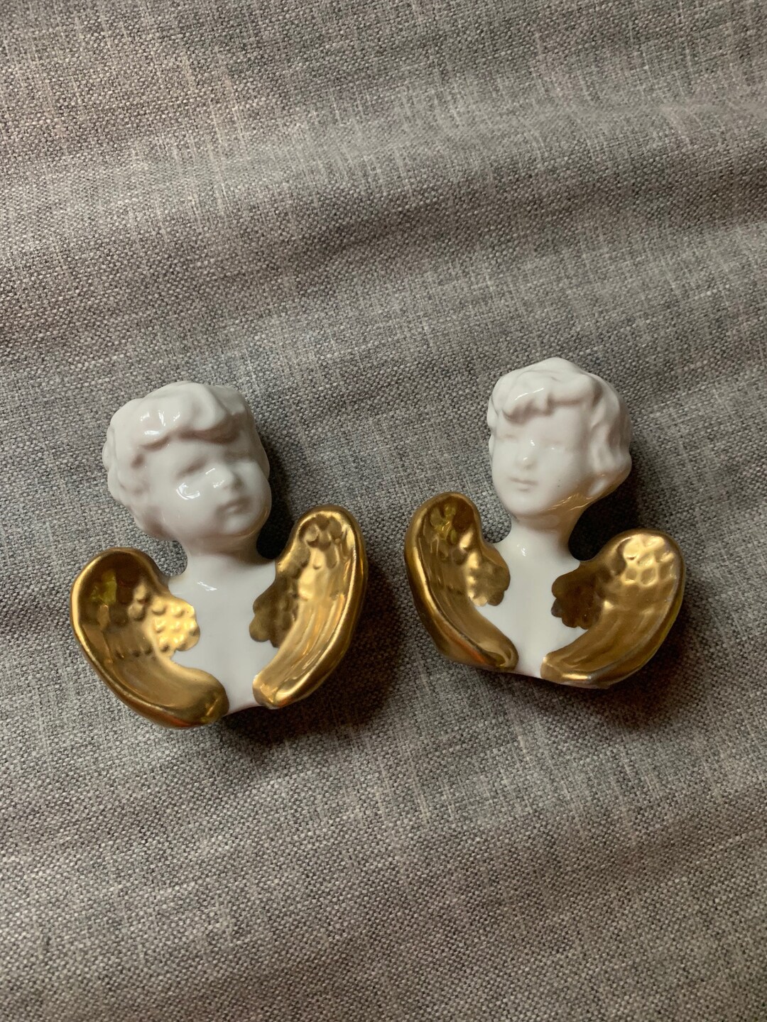 Vintage Orlik Ceramic Angel Cherubs White Heads With Gold Wings - Etsy