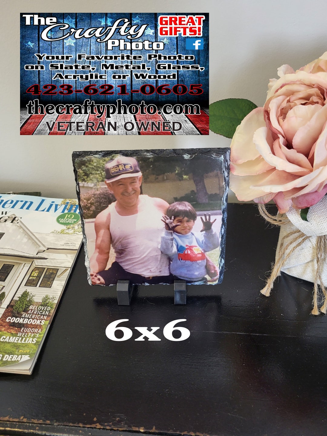 6x6 Photo Slate Rock Stone Picture Frame Desk Top Gift in Memory ...