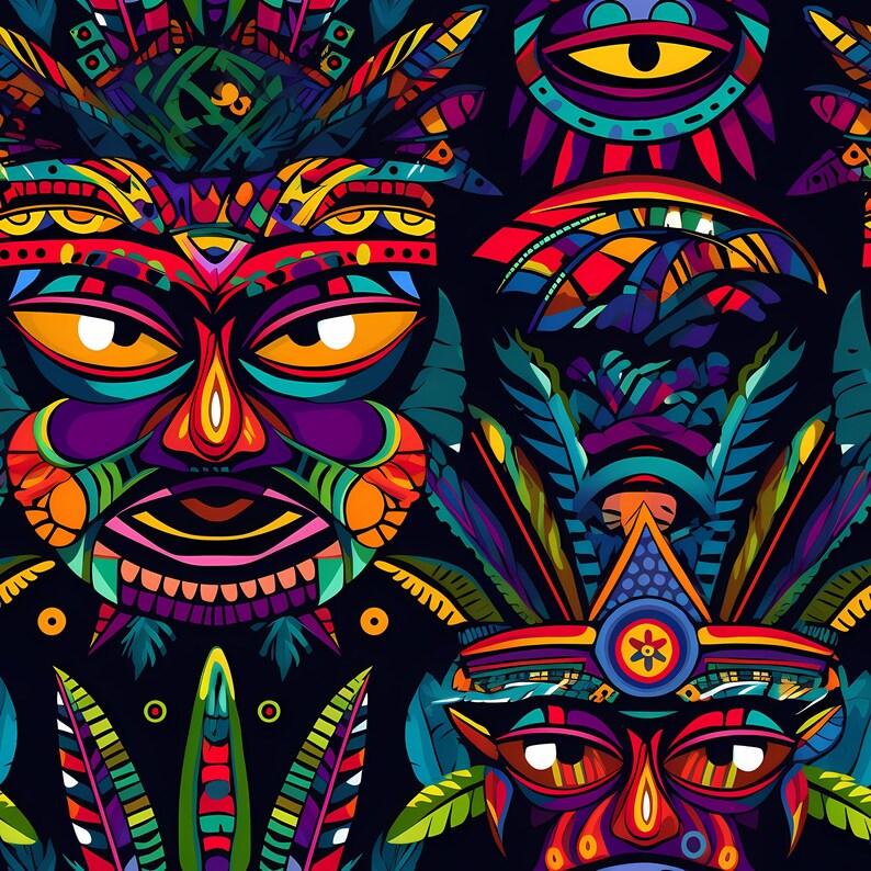 African Ritual Mask Seamless Patterns - Exotic Tribal Art Digital ...