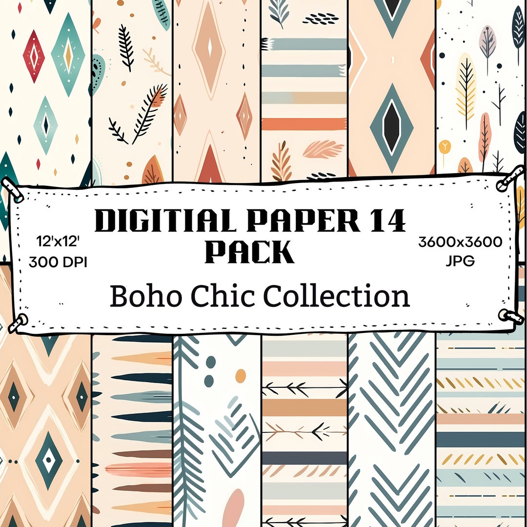 Exquisite Boho Chic themed Seamless Pattern Digital Download Package ...
