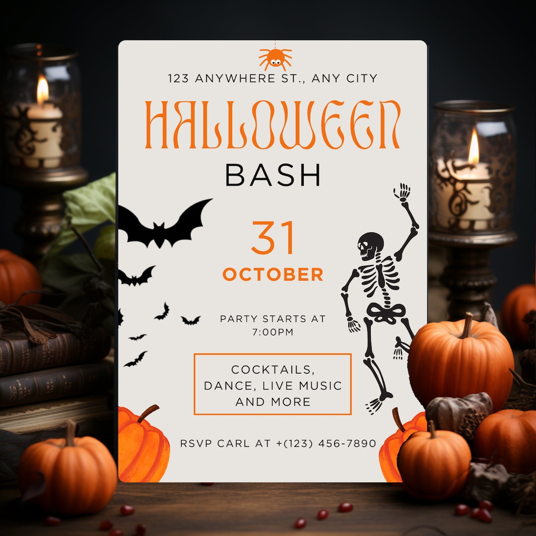 Editable Spooky Halloween Party Invitation: Canva Template (PDF Digital ...