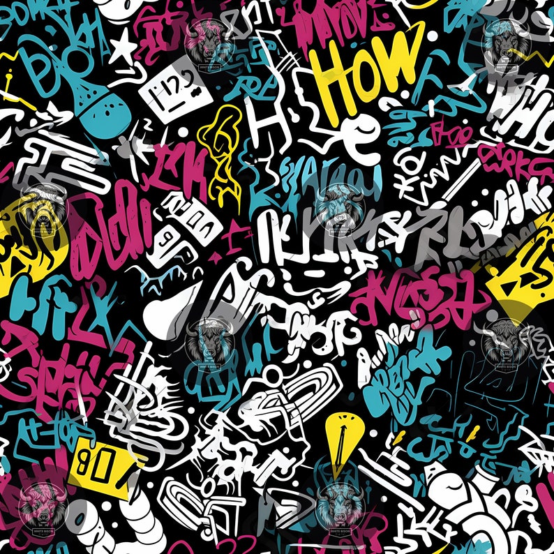 Urban Graffiti Digital Patterns, Seamless Design Pack, 14 Vibrant JPG ...