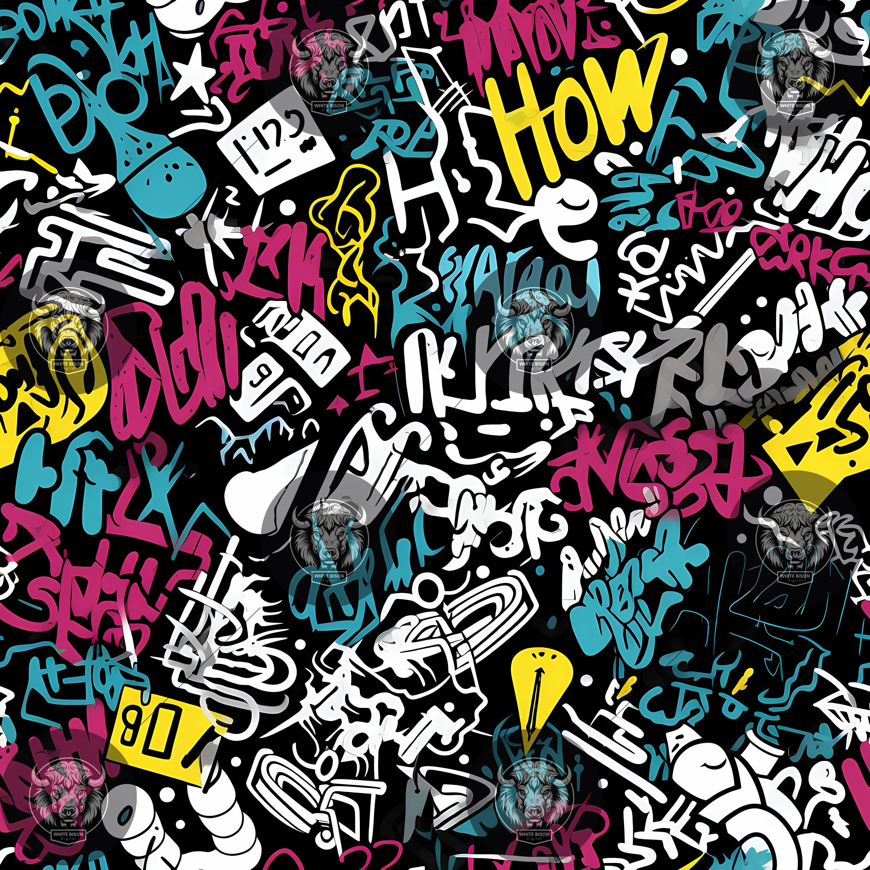Urban Graffiti Digital Patterns, Seamless Design Pack, 14 Vibrant JPG ...