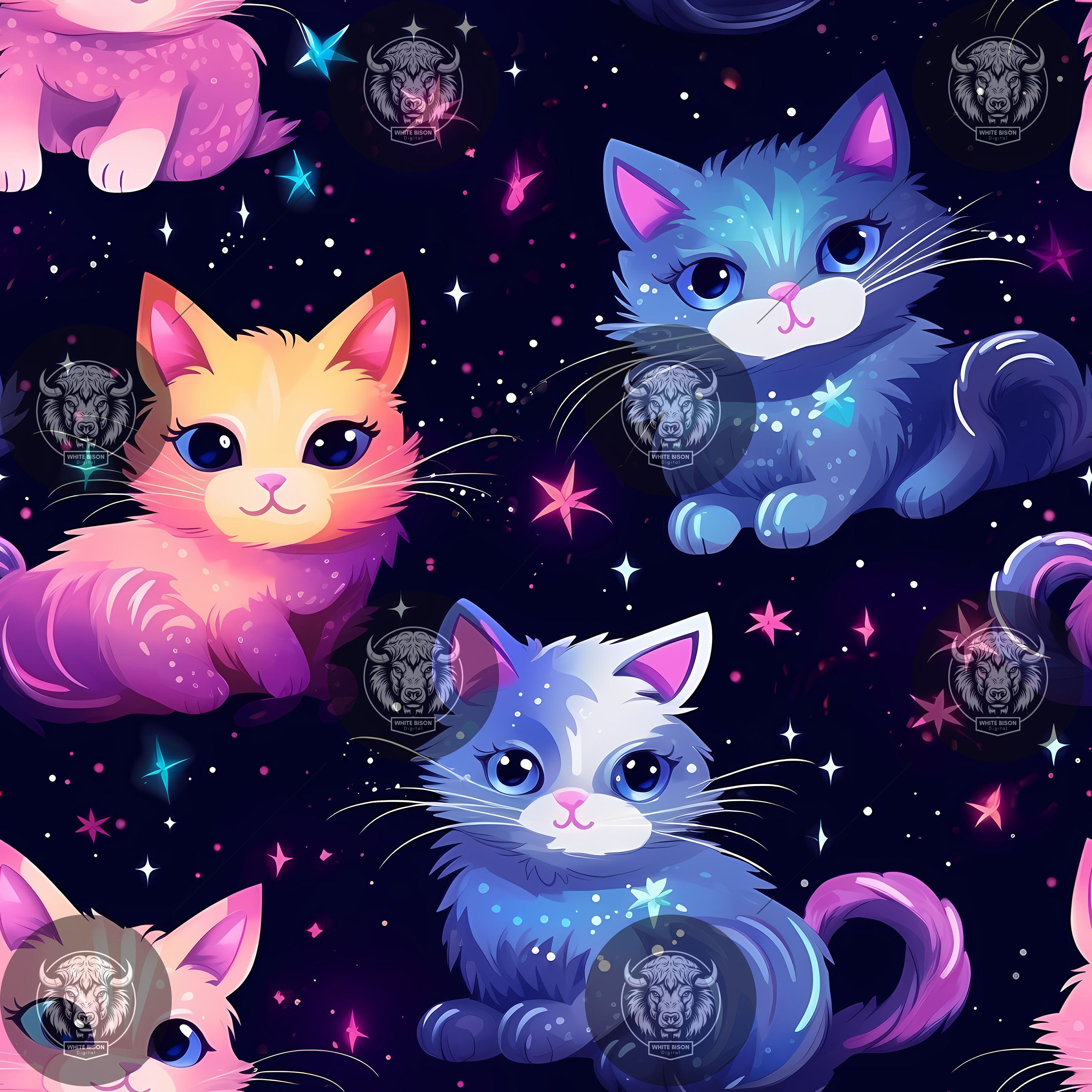 Adorable Cats & Kittens Seamless Patterns, Digital Download, 14 Print ...